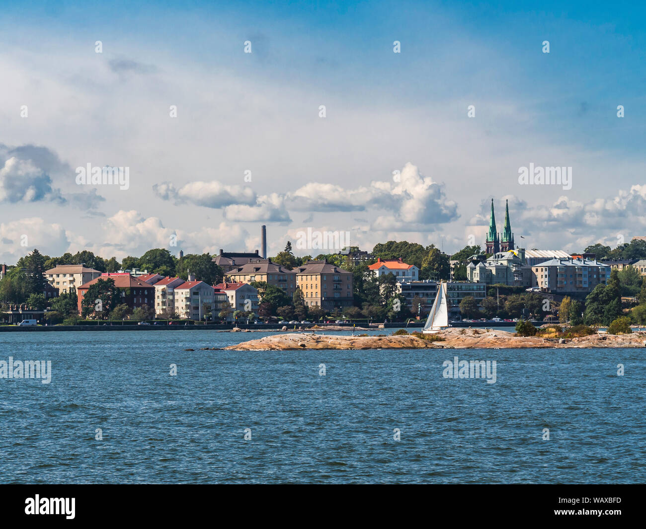 Beautiful skyline of Helsinki city center from Suomenlinna islands ...