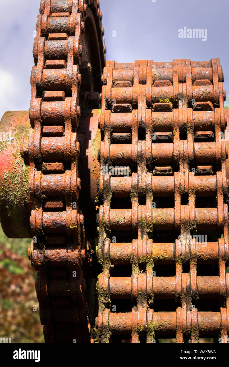 Old chain full of rust, old and not in use anymore, the chain keeps all ...