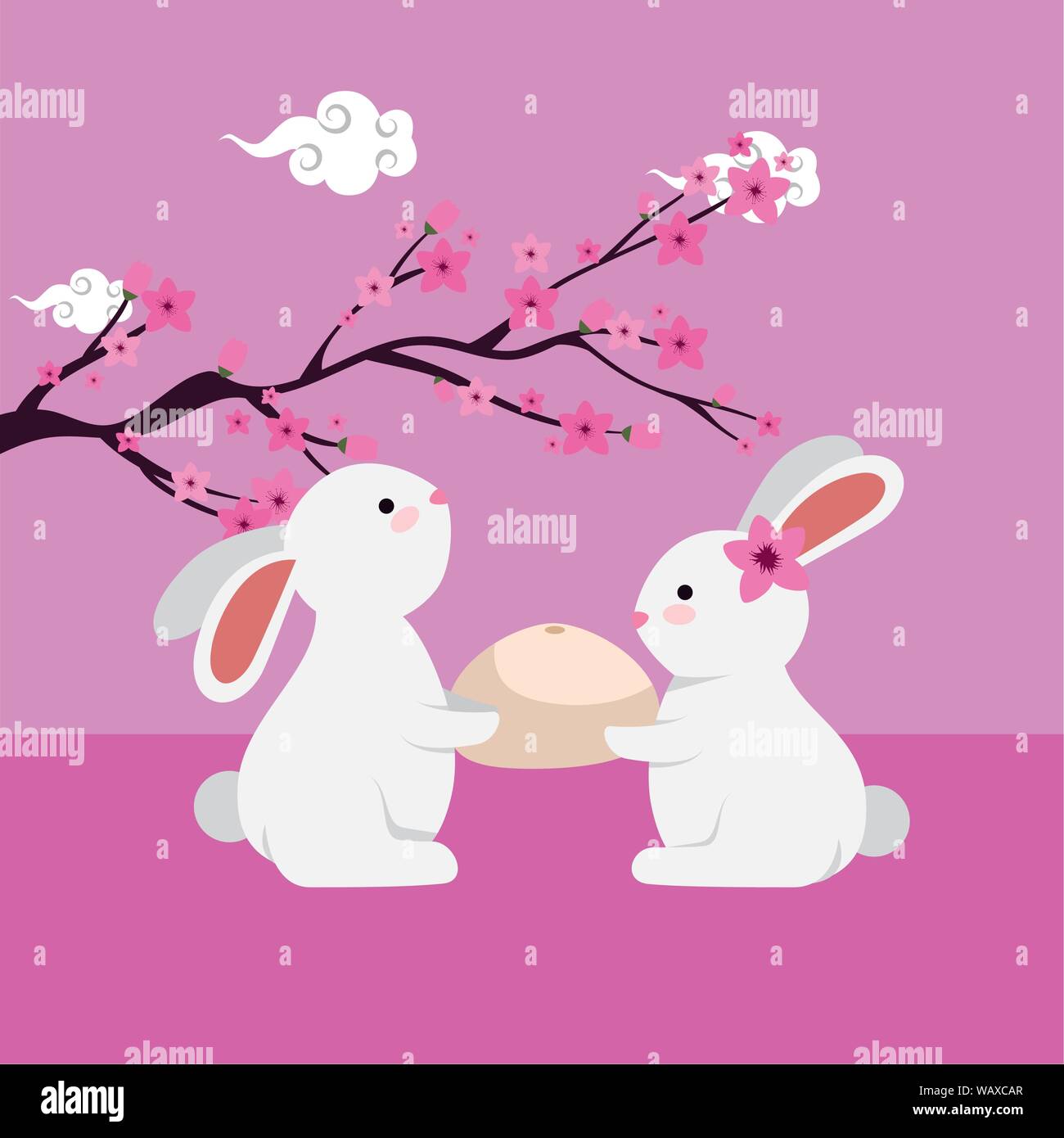 rabbits group witth tree branch floral scene Stock Vector Image & Art ...