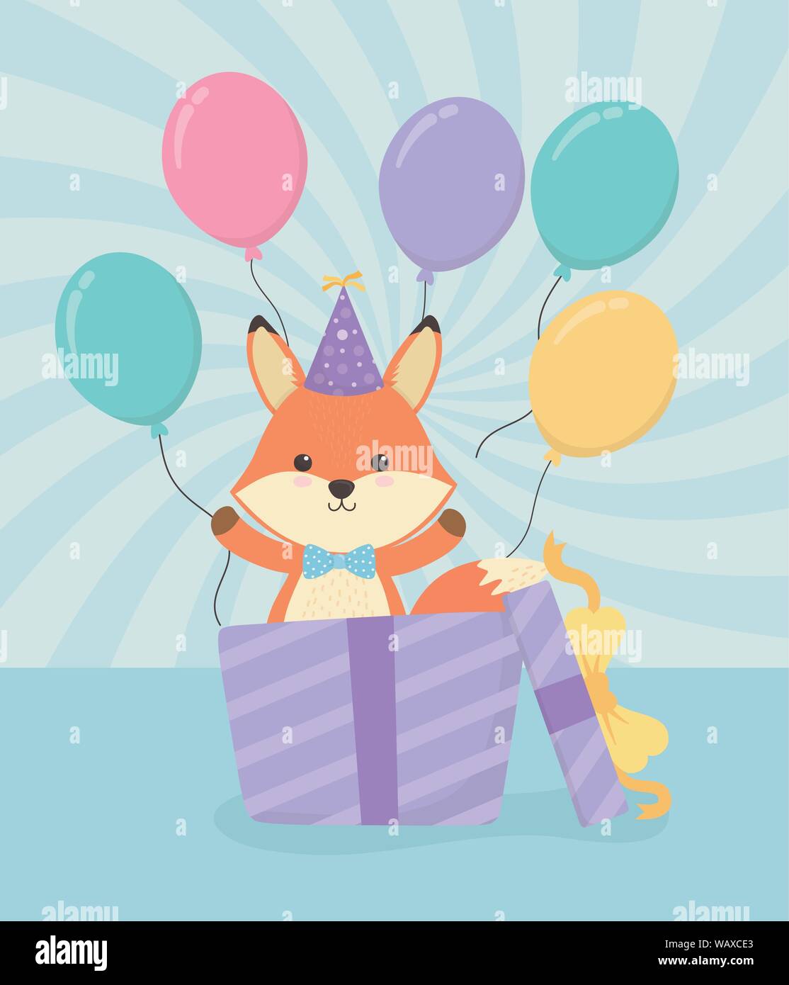 birthday card with little fox character vector illustration design ...