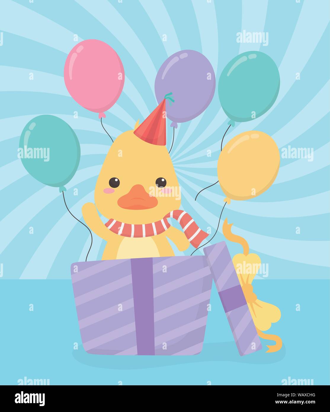 birthday card with little duck character vector illustration design ...
