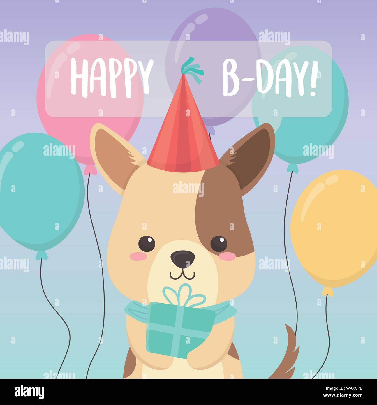 birthday card with little dog character vector illustration design ...