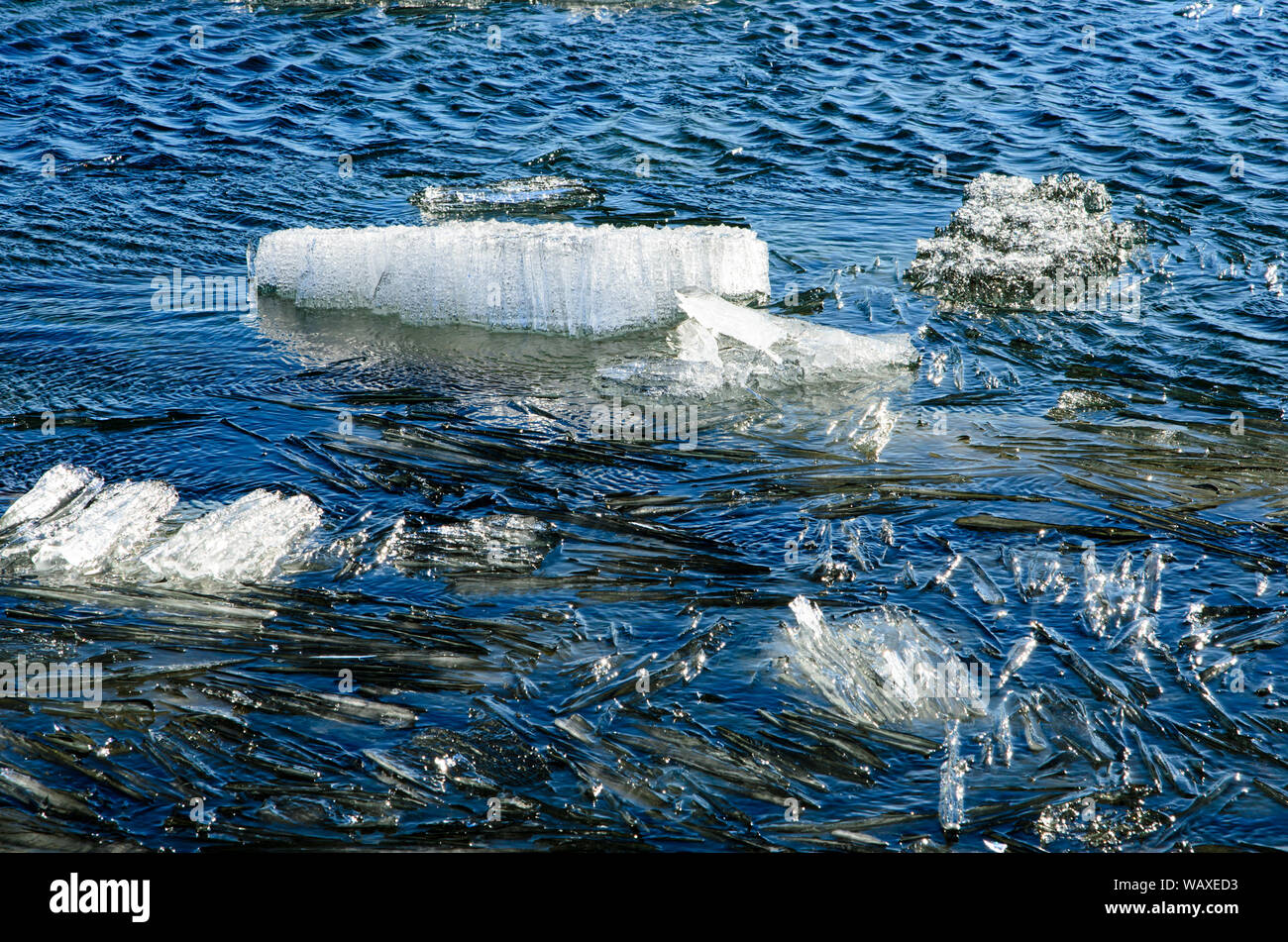 Pattern of summer ice and snow melt water pool on ice of the lake ...