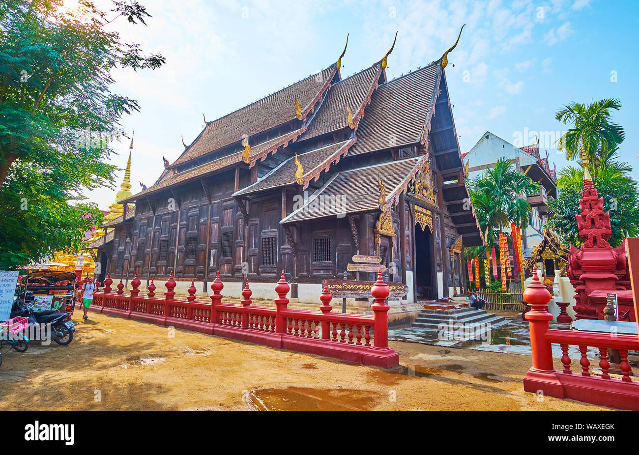 CHIANG MAI, THAILAND - MAY 2, 2019: Medieval Wat Phan Tao viharn, made ...