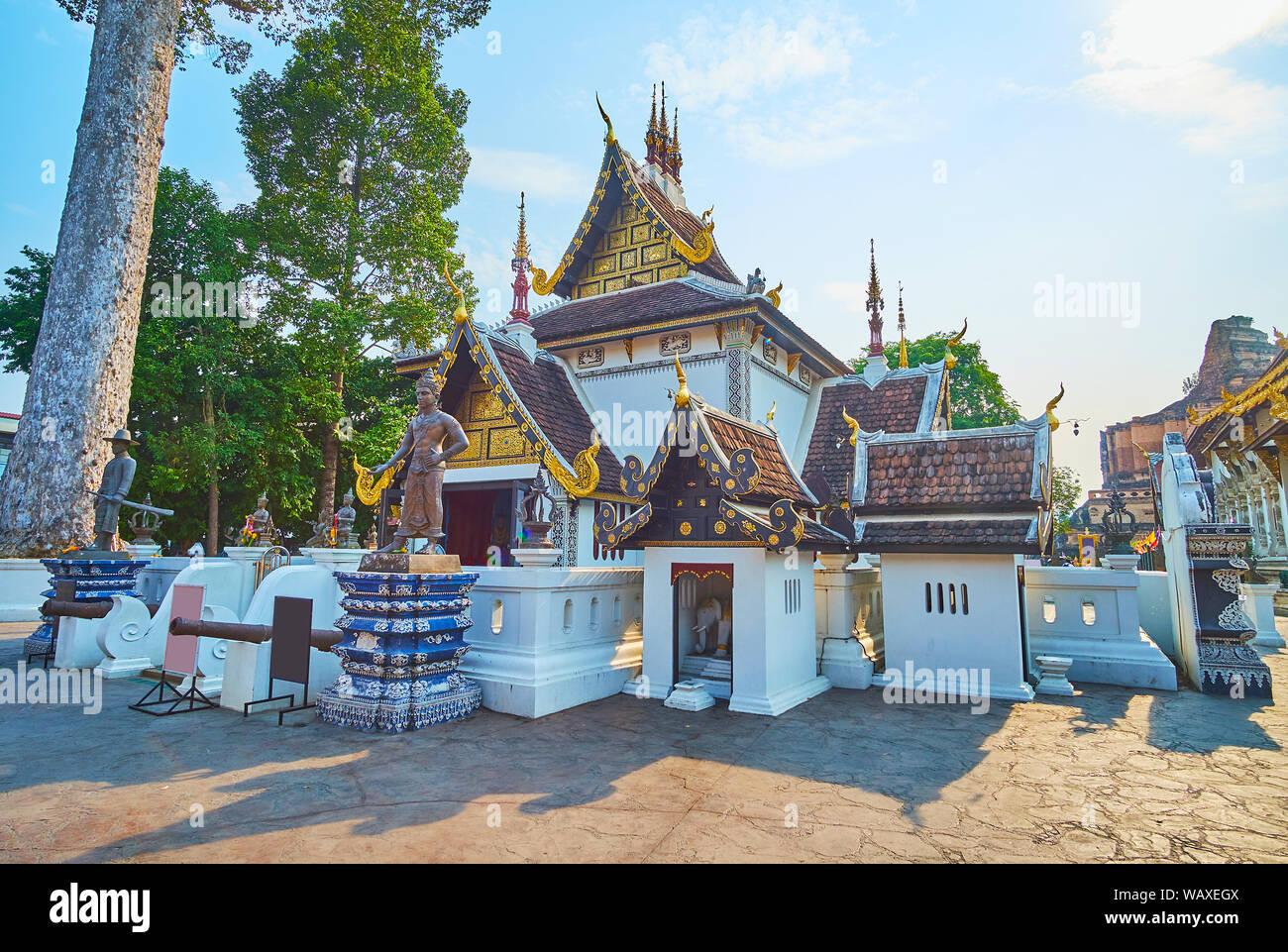 Pre-Lanna building of City Pillar (Sao Inthakin) with gilt patterns ...