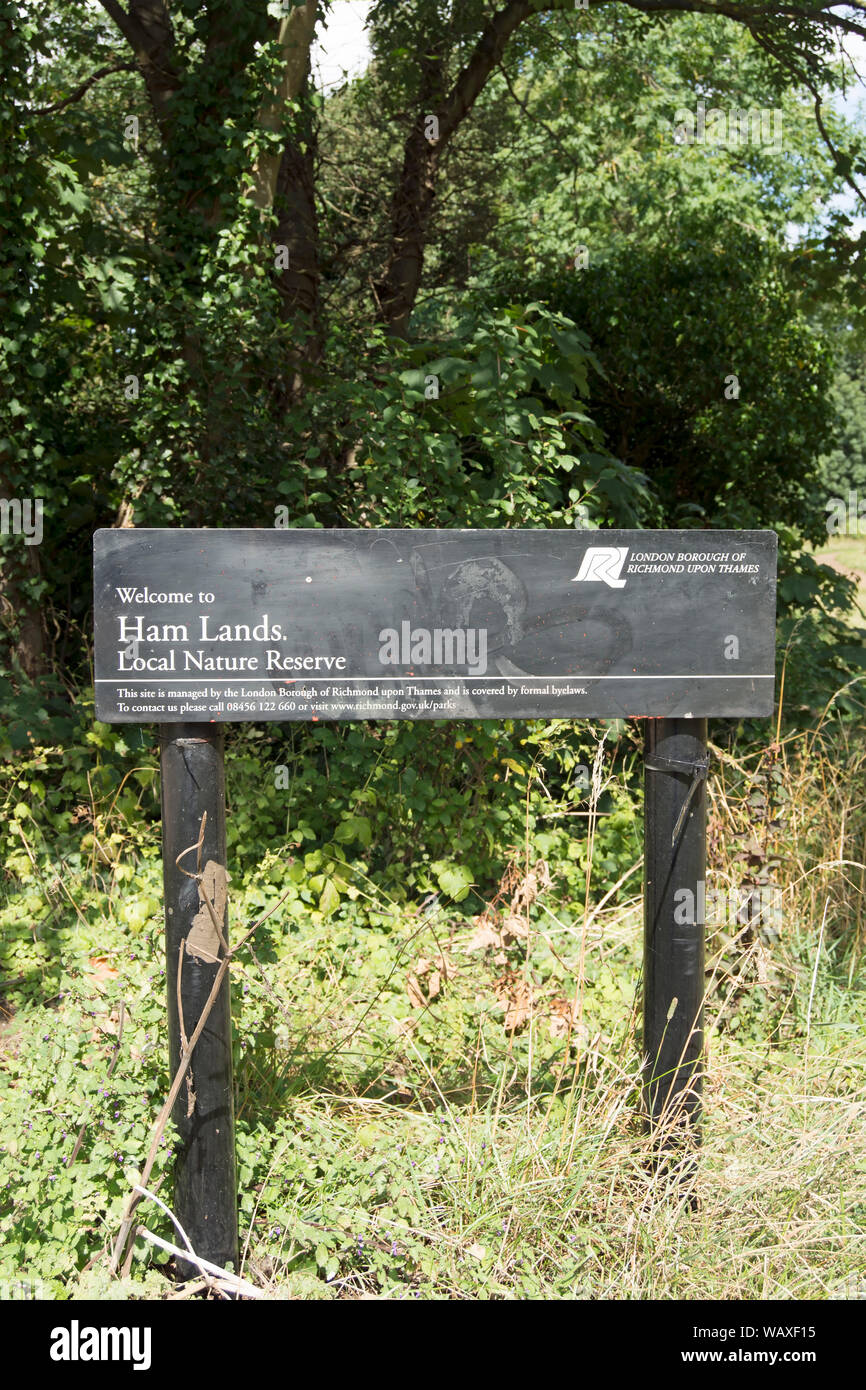 signpost for ham lands local nature reserve in ham, surrey, england ...