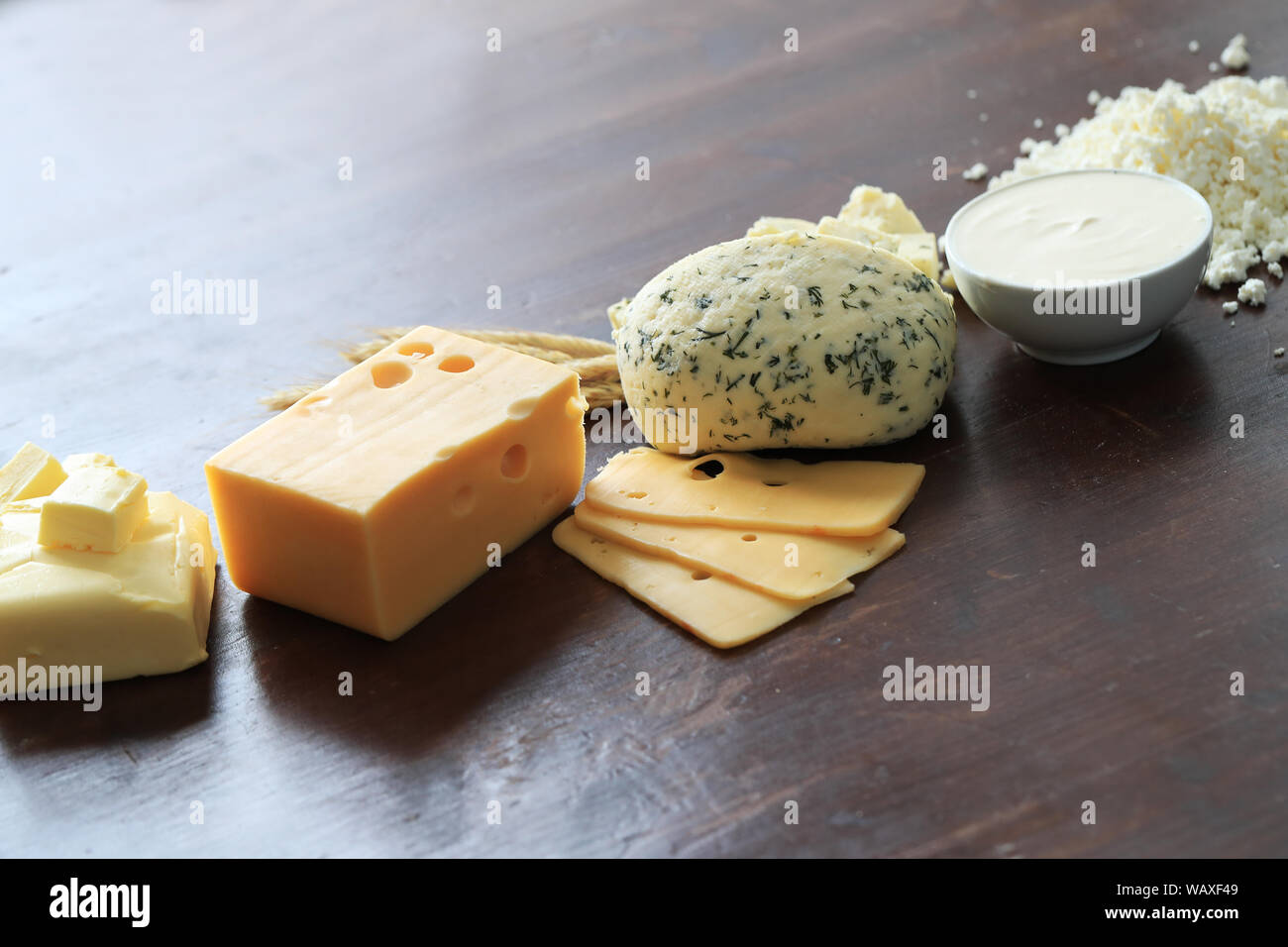 Dairy products on the table Stock Photo - Alamy