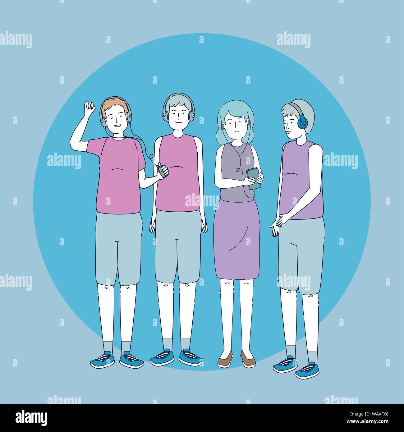 group of people listen music with player Stock Vector Image & Art - Alamy