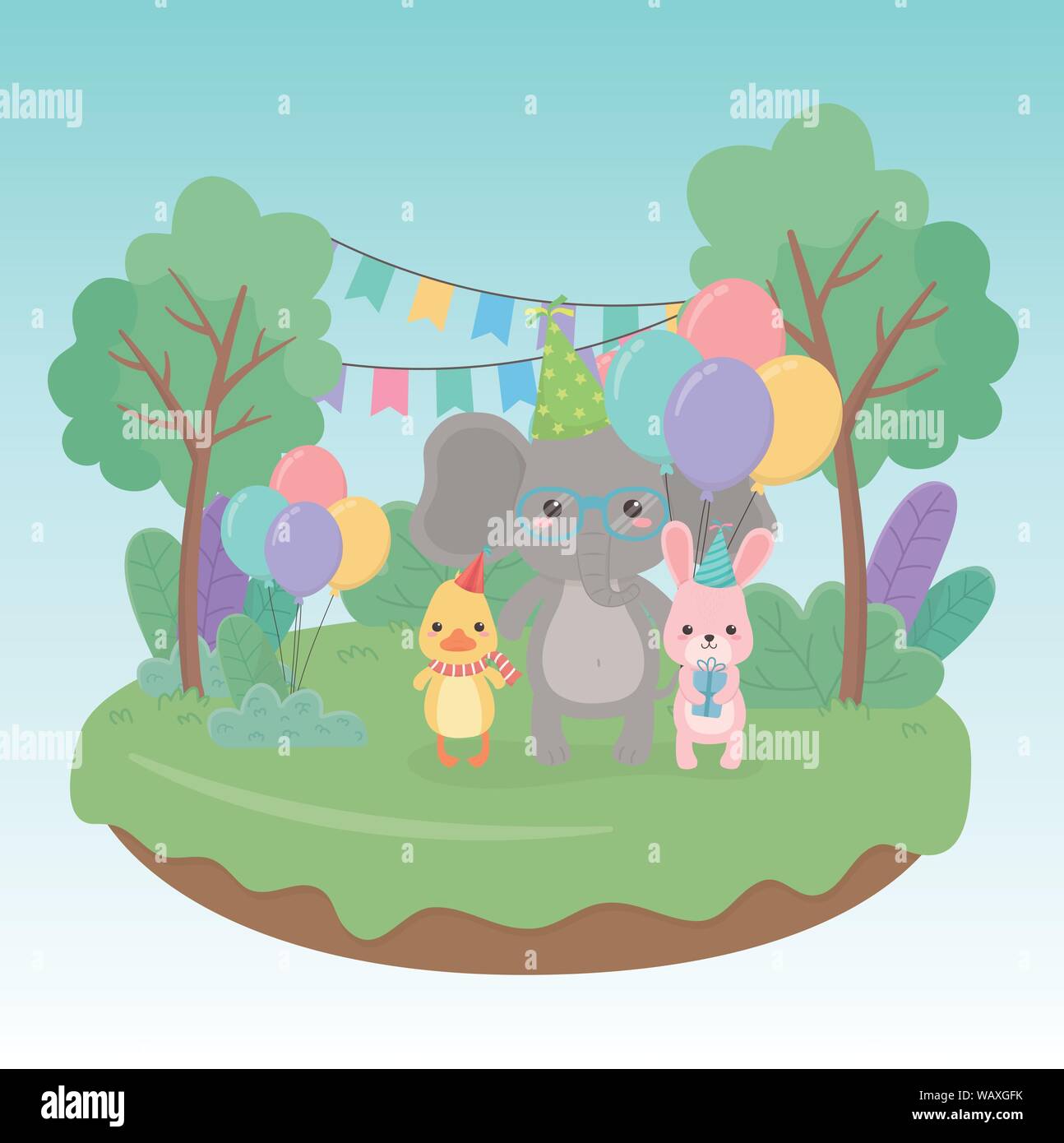 cute and little animals in the field characters vector illustration ...