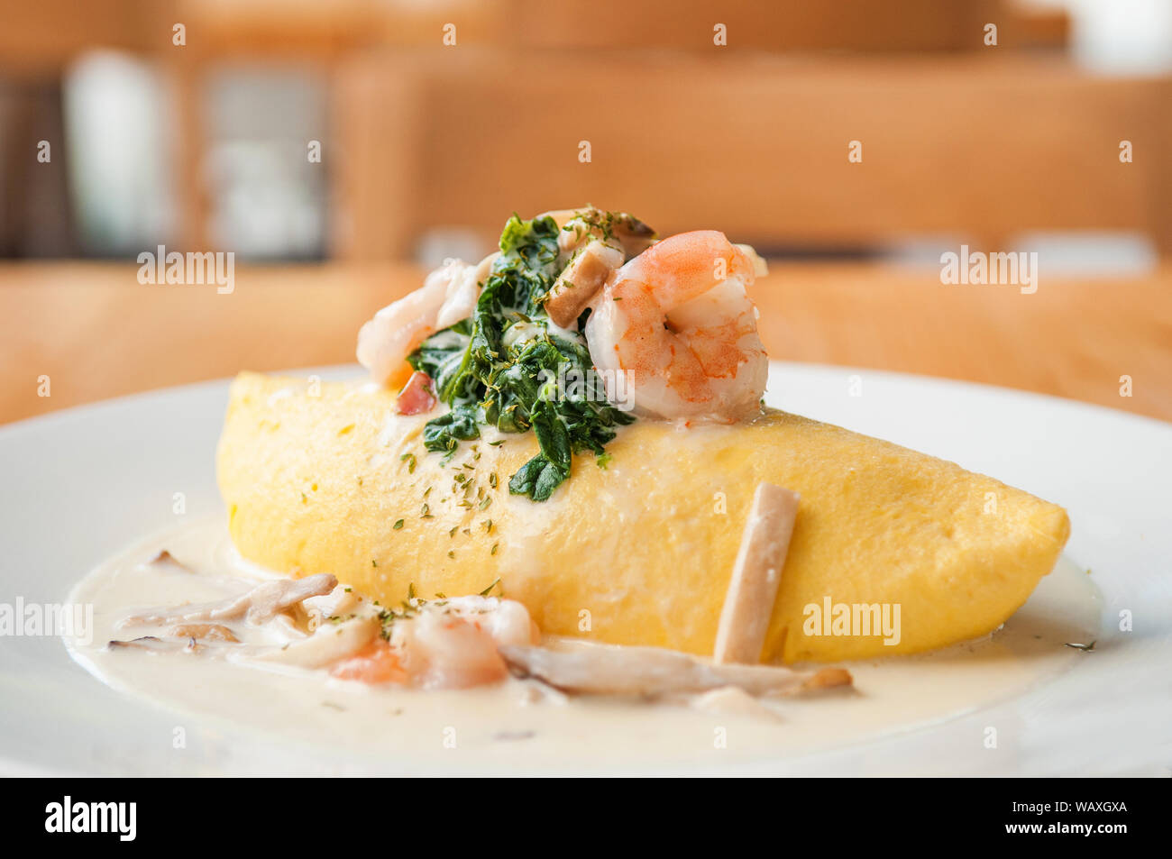 Japanese shrimps Omu rice, Japanese omelette rice with shrimps Stock ...