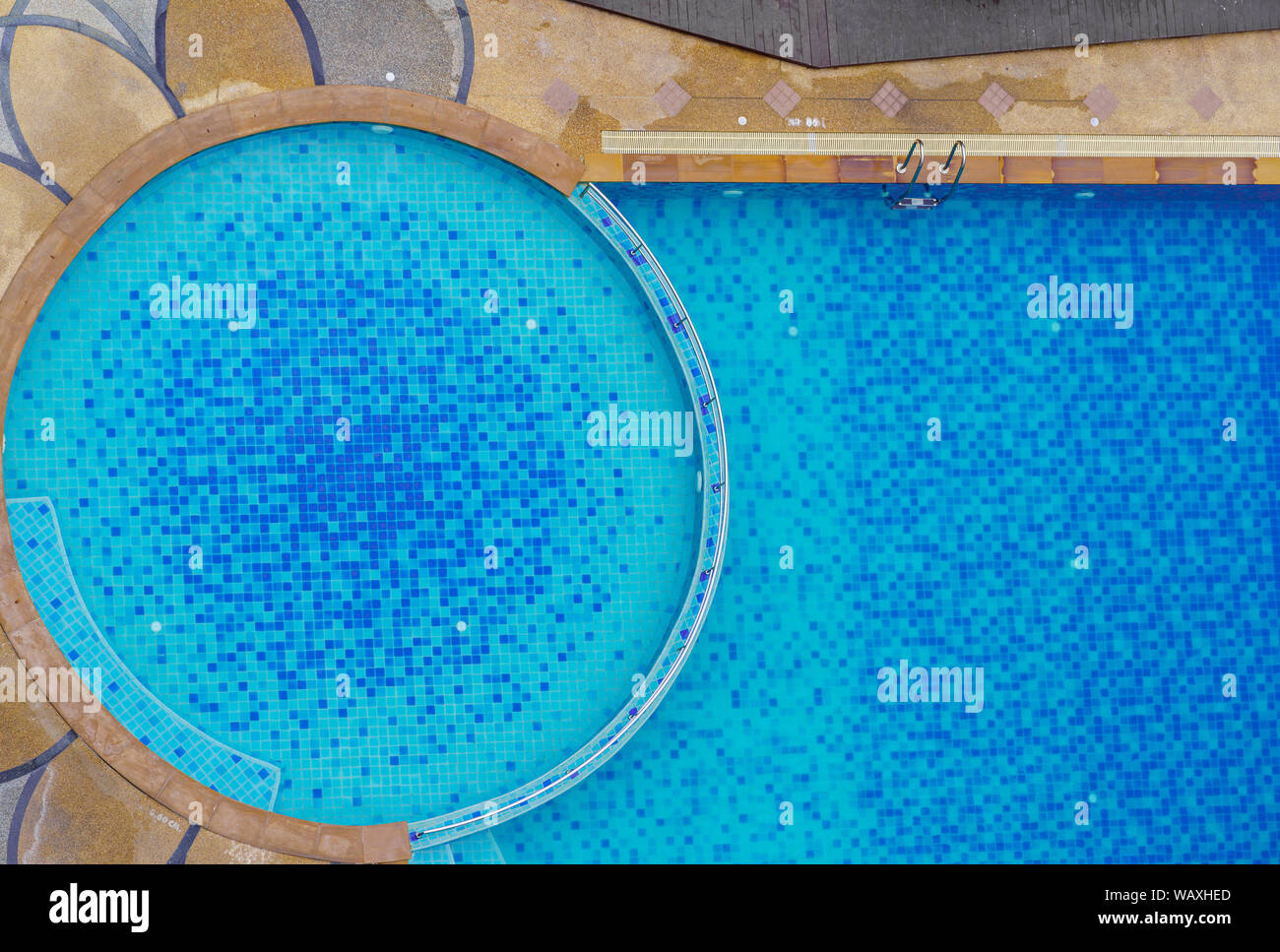 Top view swimming pool at the edge of the pool is wood. Stick with the ...