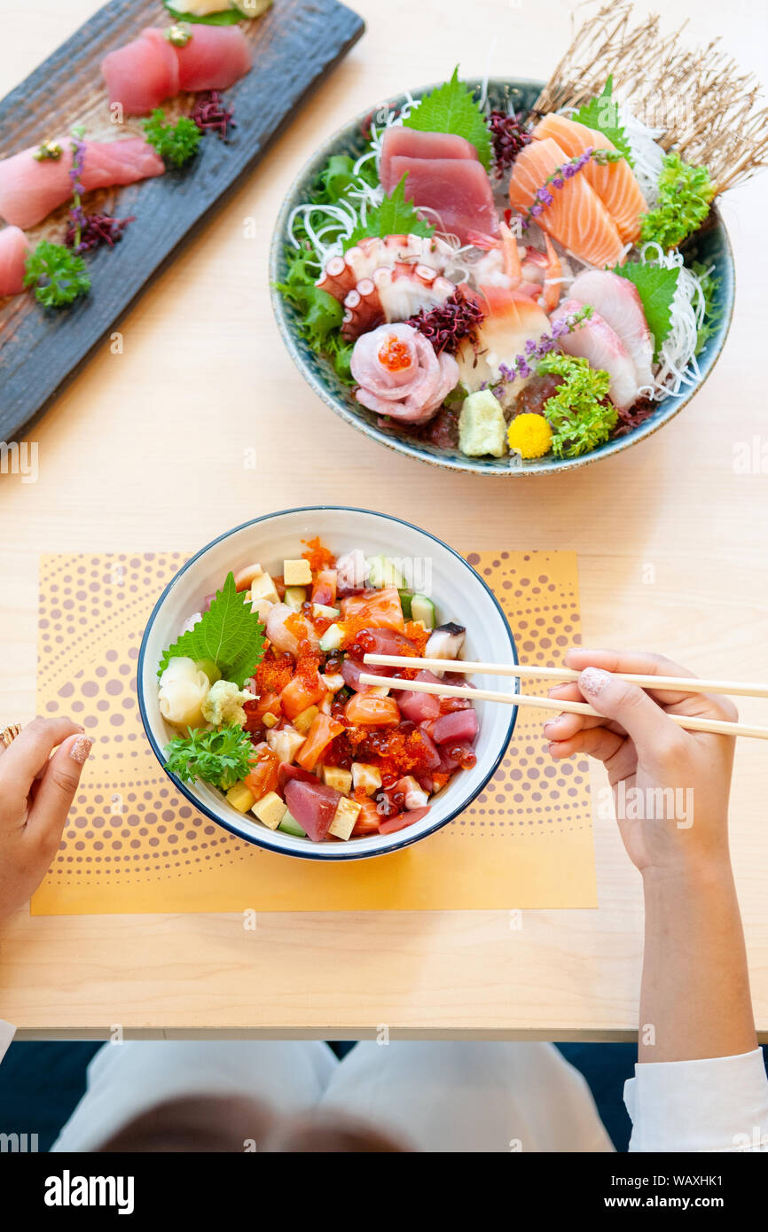 Assorted fresh Japanese sashimi, sushi and Kaisendon premium Japanese ...