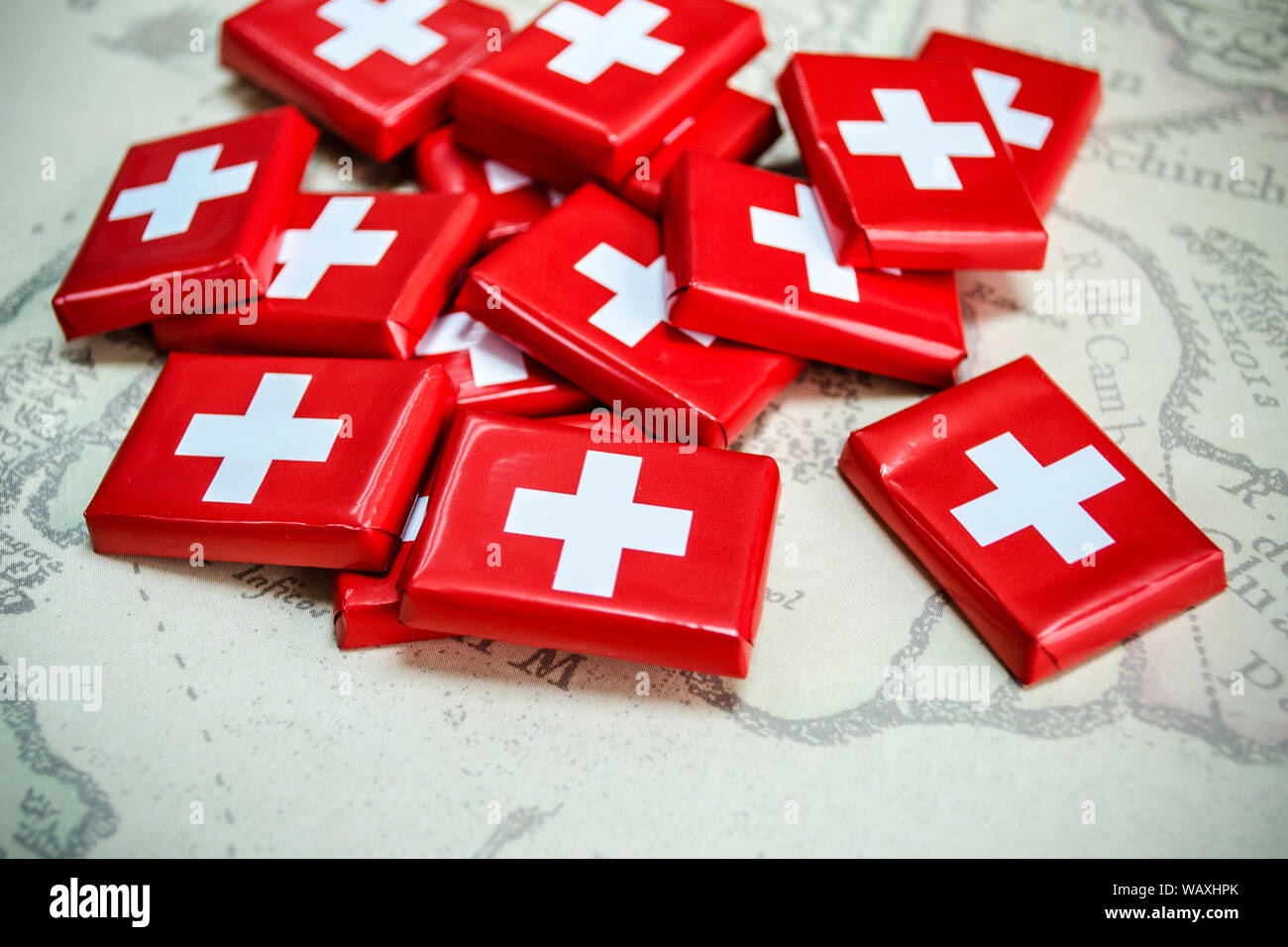 Swiss chocolate flag hi-res stock photography and images - Alamy