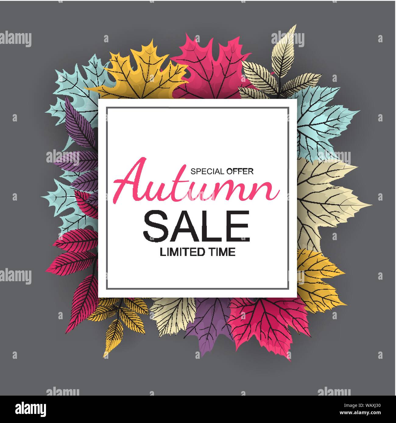Abstract Vector Illustration Autumn Sale Background with Falling Autumn ...