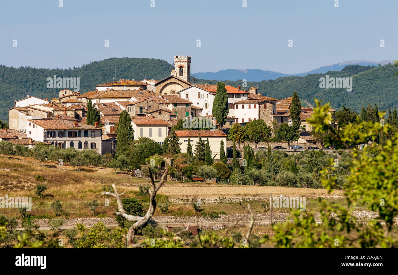 Aerial view of the historic village of Radda in Chianti, Siena, Tuscany ...