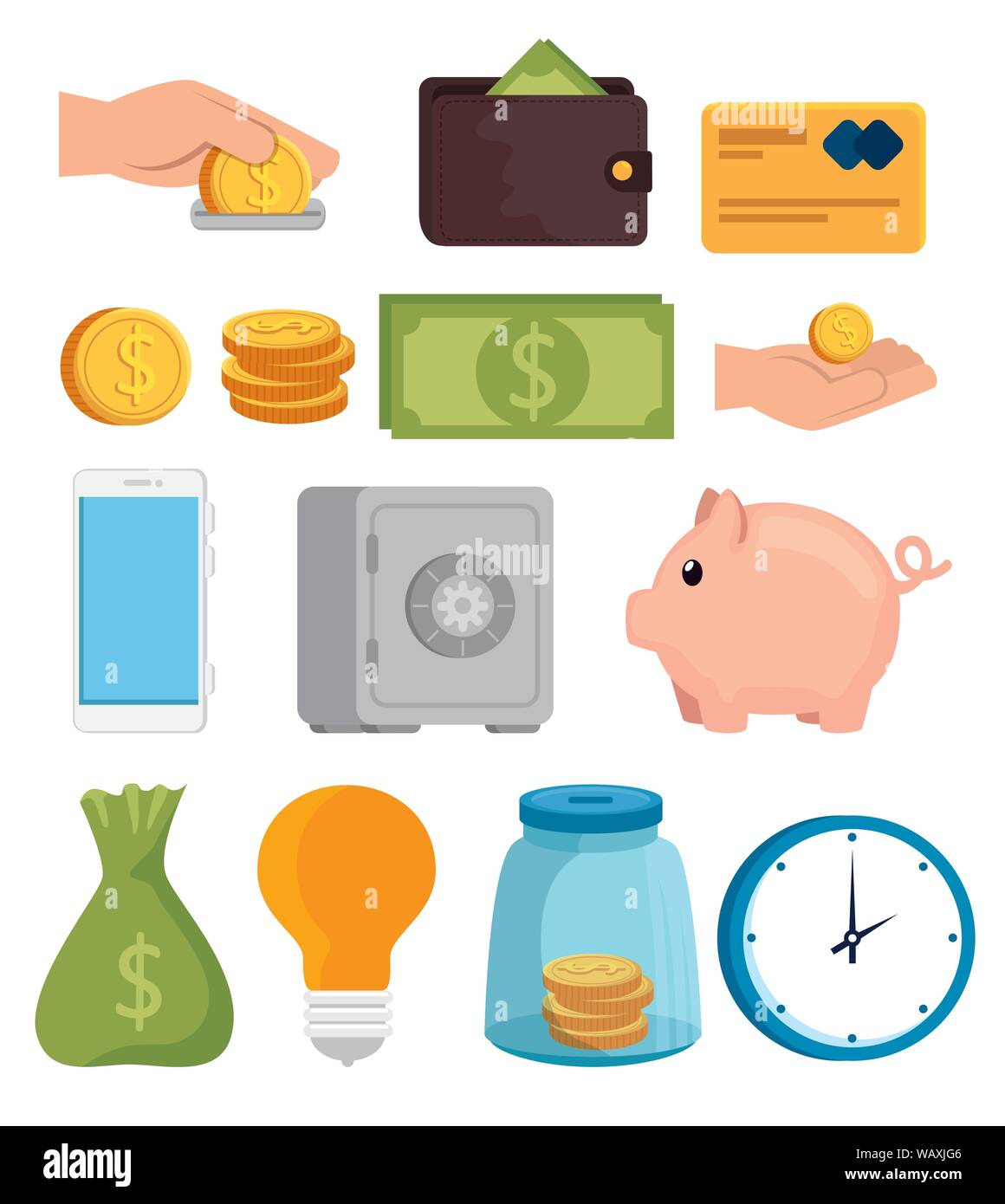 set of save money and coins with bills currency Stock Vector Image ...