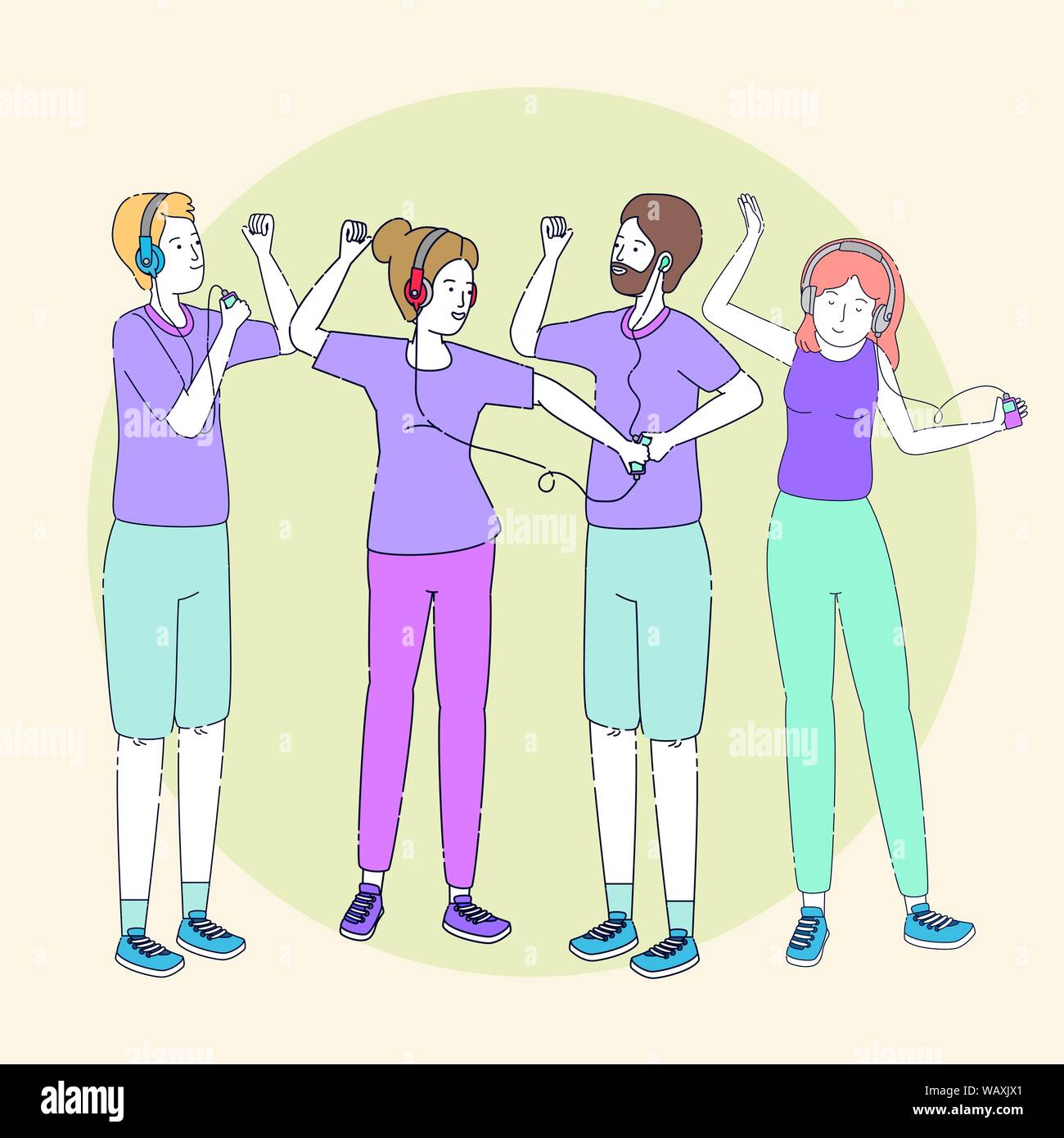 group of people listen music with player Stock Vector Image & Art - Alamy