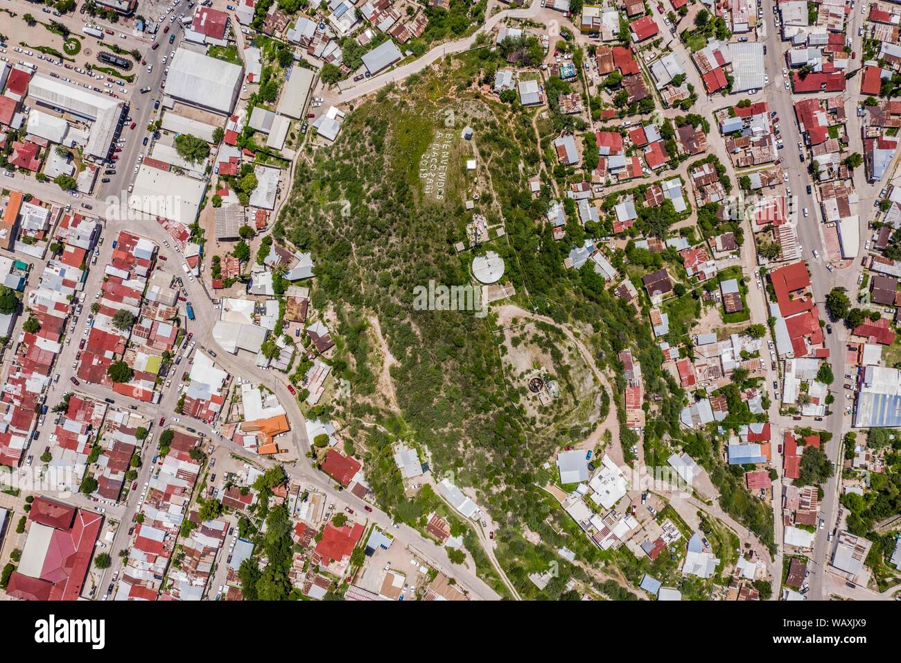 rial view of the town or city Nacozari de García, Sonora, Mexico. It is ...