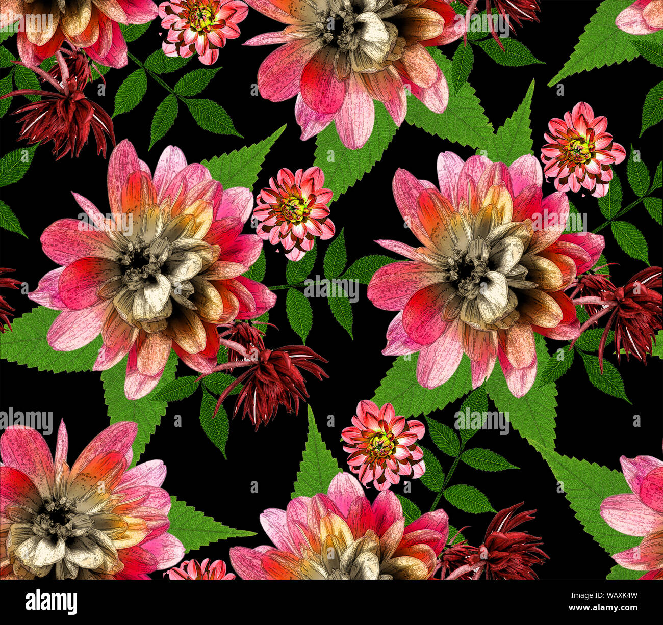 beautiful flower and branches seamless pattern design Stock Photo - Alamy
