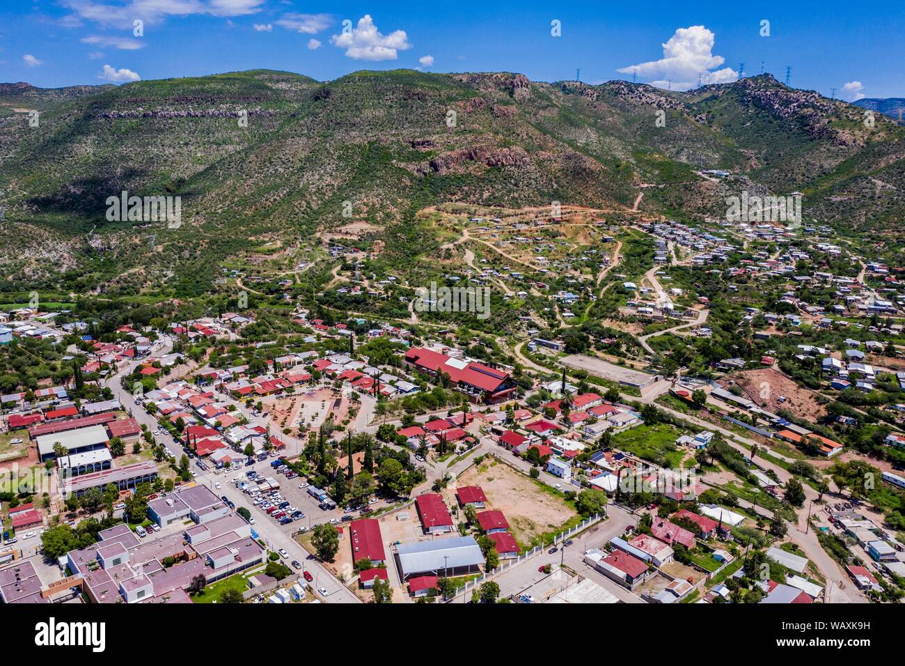 rial view of the town or city Nacozari de García, Sonora, Mexico. It is ...