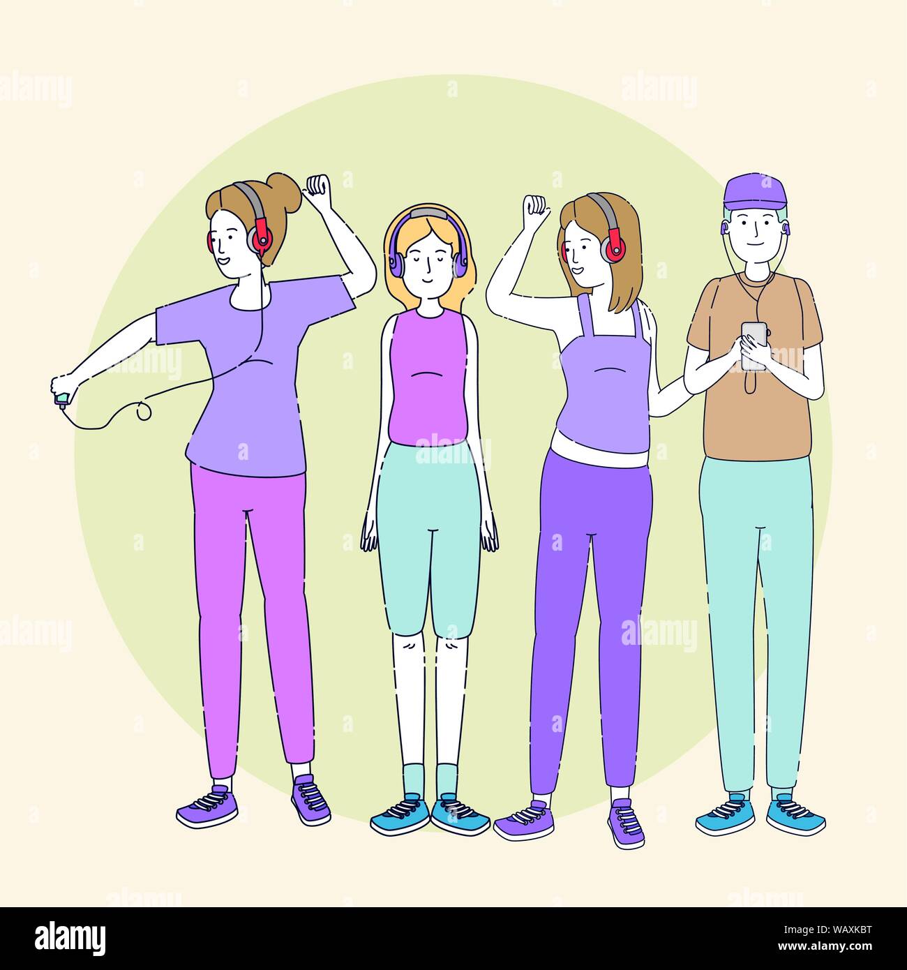 group of people listen music with player Stock Vector Image & Art - Alamy