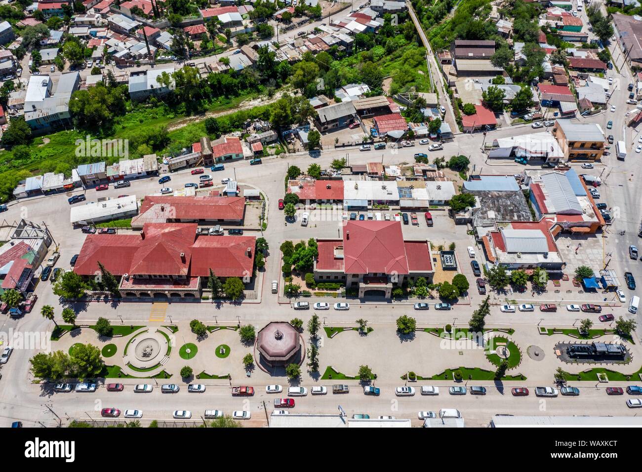rial view of the town or city Nacozari de García, Sonora, Mexico. It is ...