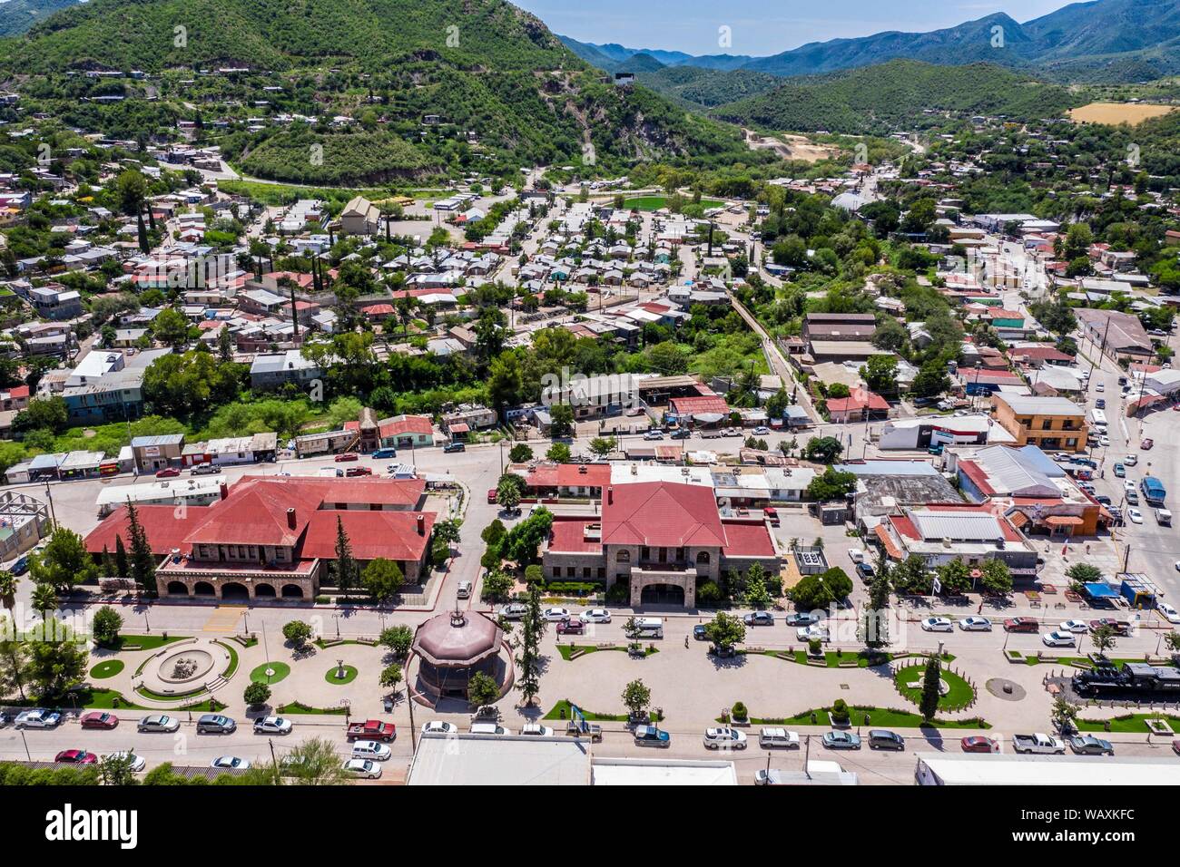 rial view of the town or city Nacozari de García, Sonora, Mexico. It is ...
