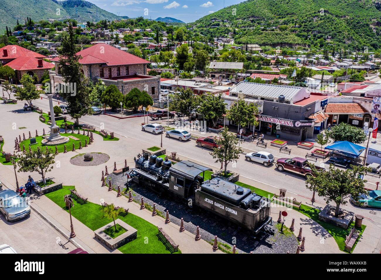 rial view of the town or city Nacozari de García, Sonora, Mexico. It is ...