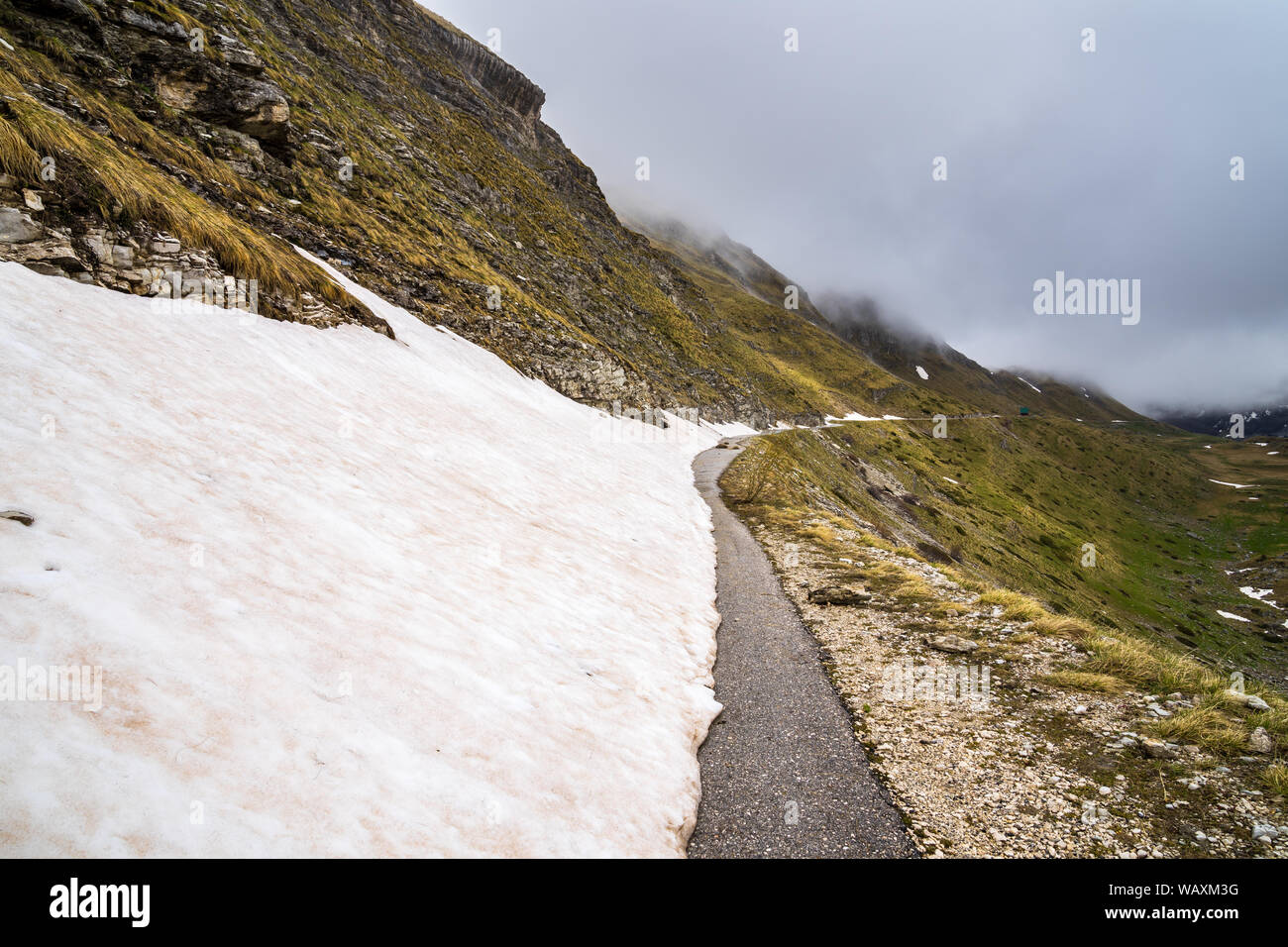 Montenegro, Blocked sedlo pass route covered by snow leading through ...