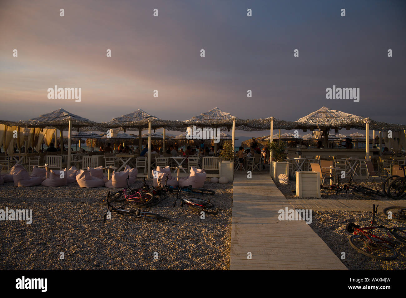 The beach cafe-bar, Vrachati Corinth Greece Stock Photo - Alamy