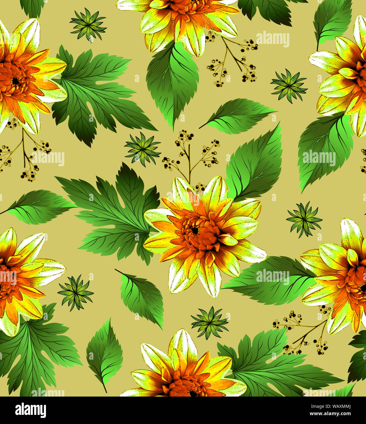 beautiful flower and thin branches seamless pattern Stock Photo - Alamy