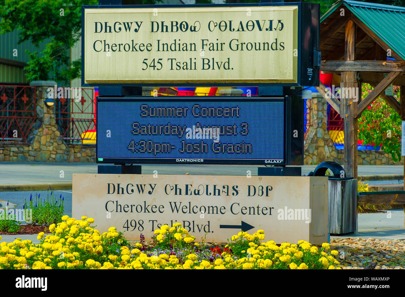 Cherokee, North Carolina,USA - August 3,2019: Information sign in ...