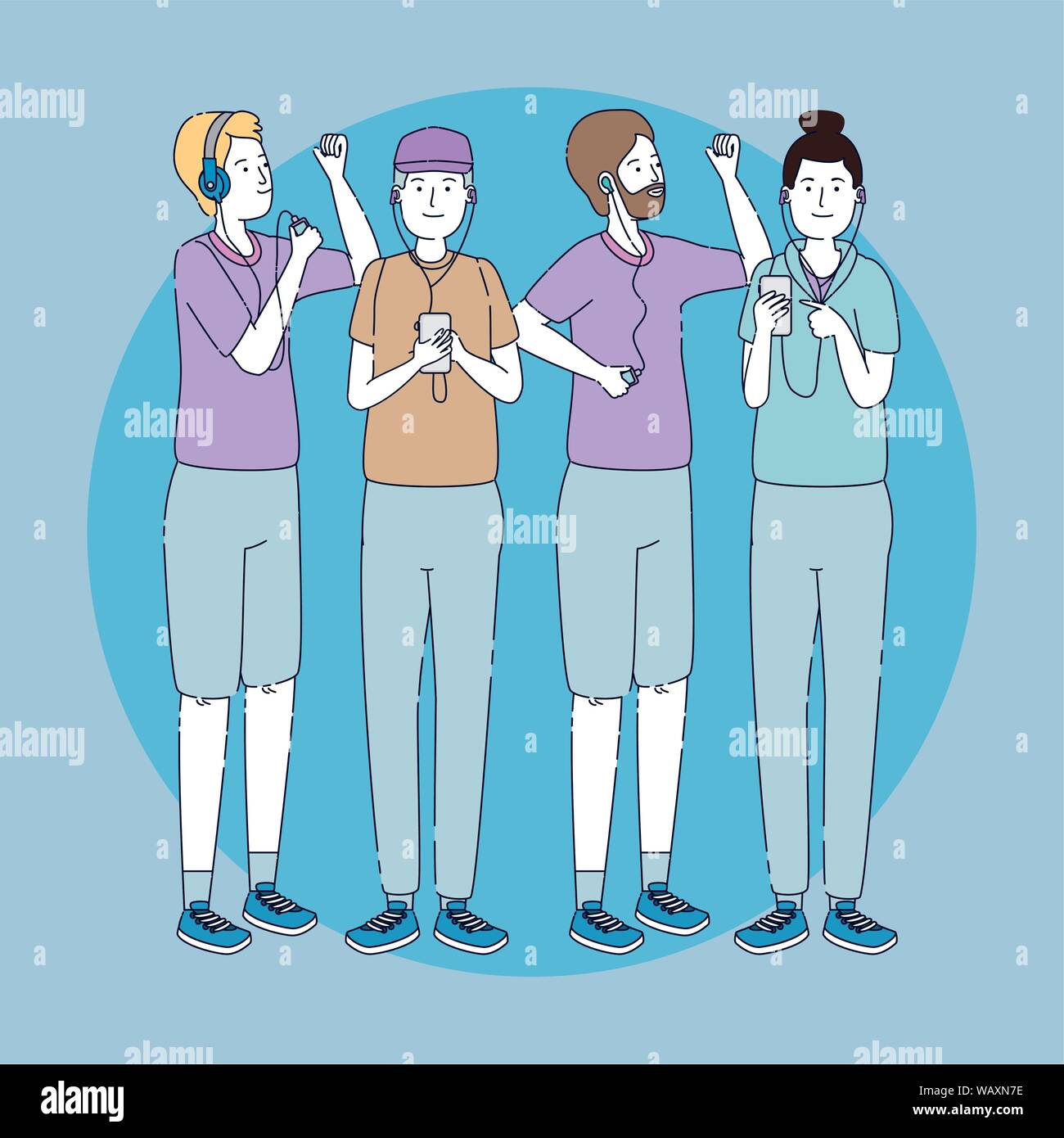 young men listen music with player characters Stock Vector Image & Art ...