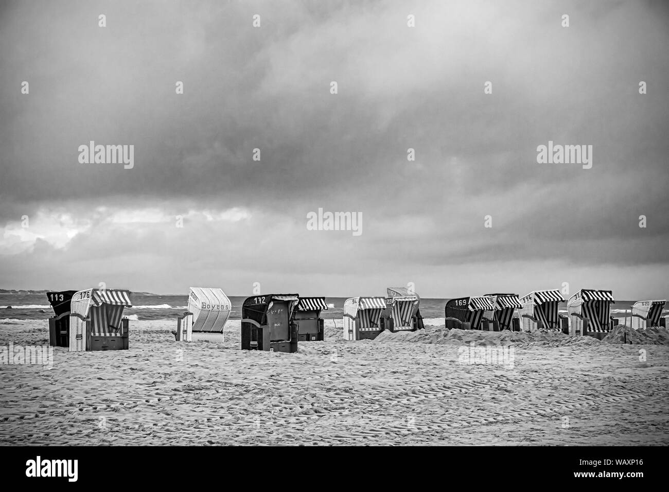 Beach chairs view sea Black and White Stock Photos & Images - Alamy
