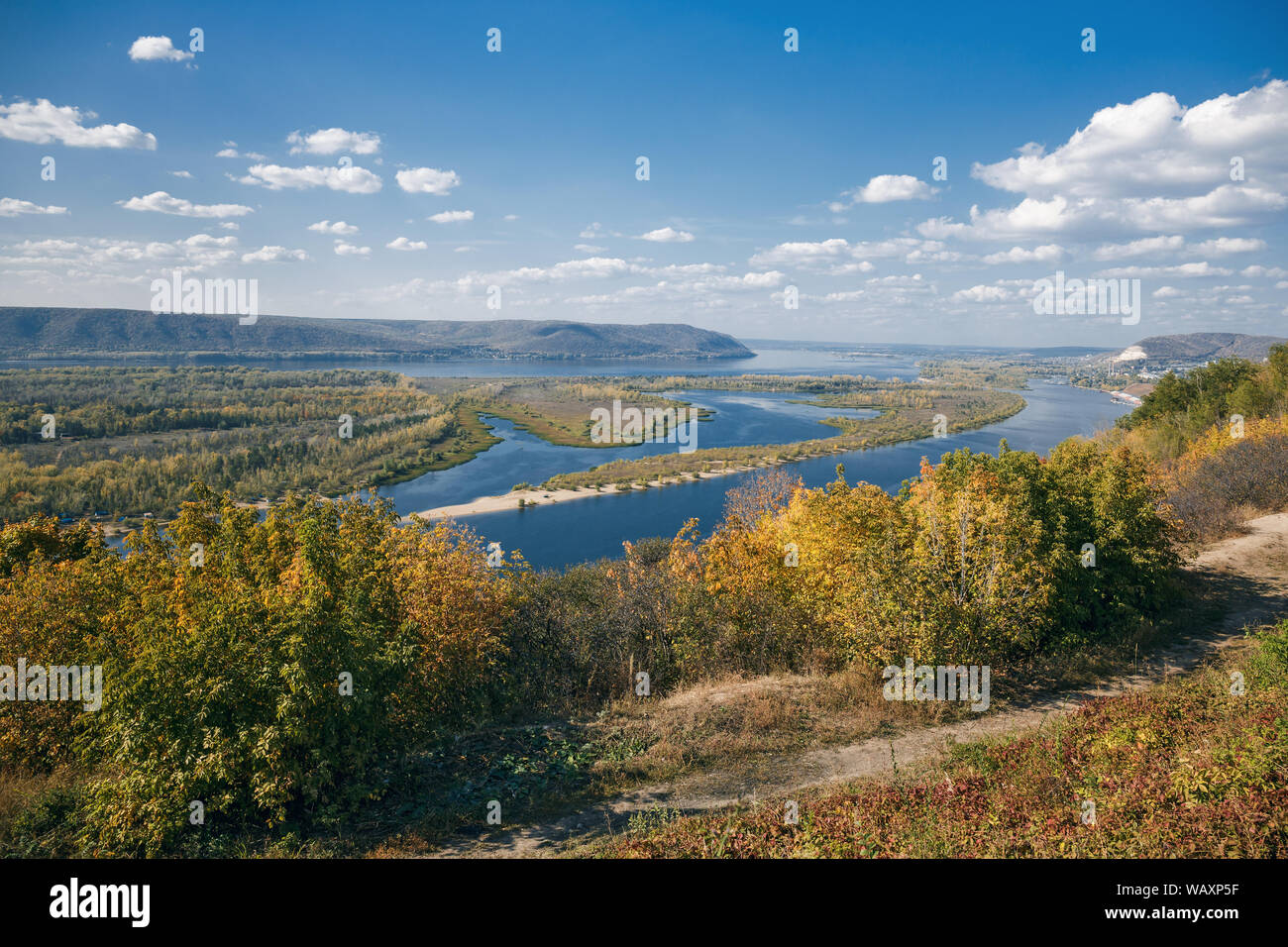 View on the valley of Volga river from the hill Stock Photo - Alamy