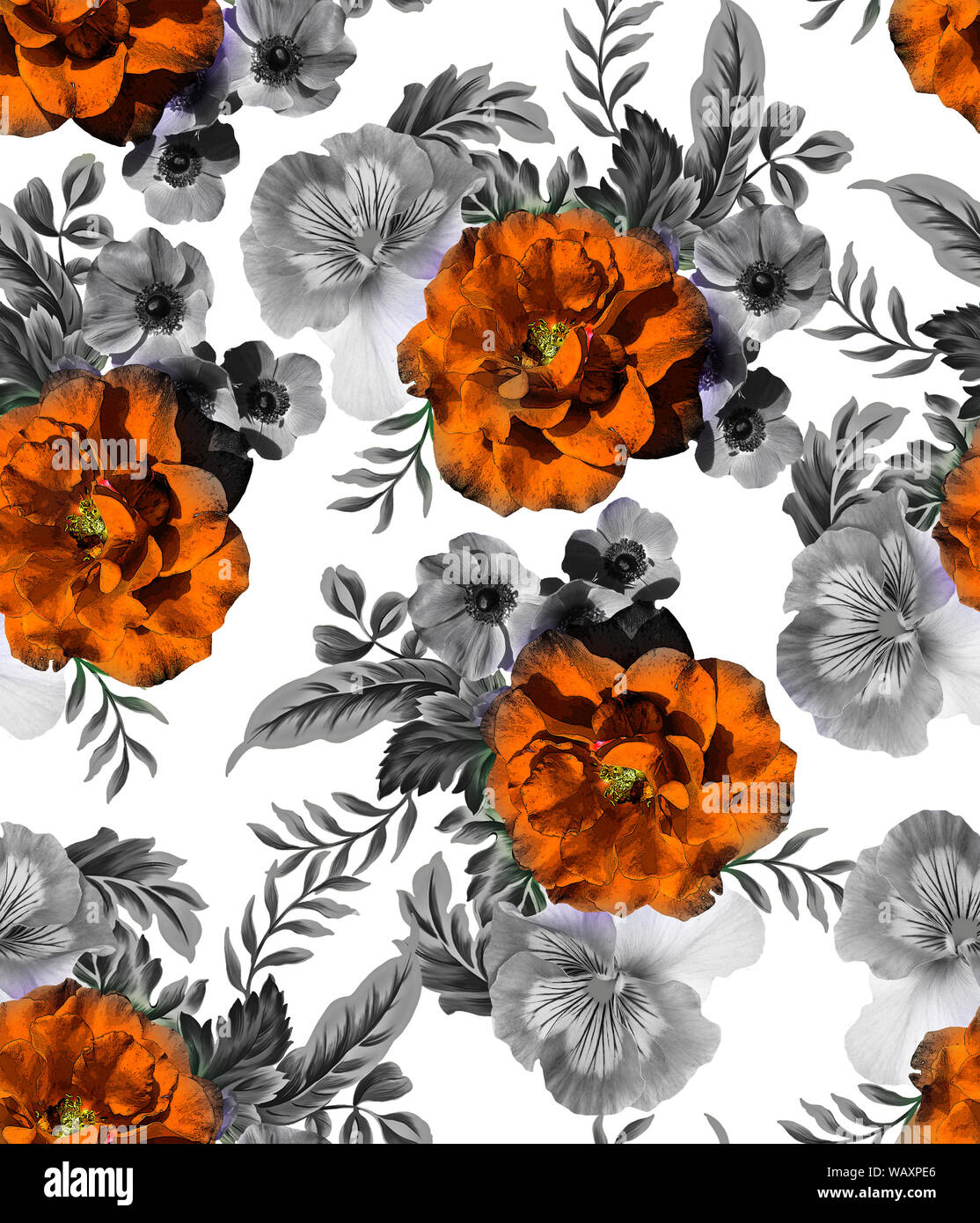 beautiful flower and thin branches seamless pattern Stock Photo - Alamy