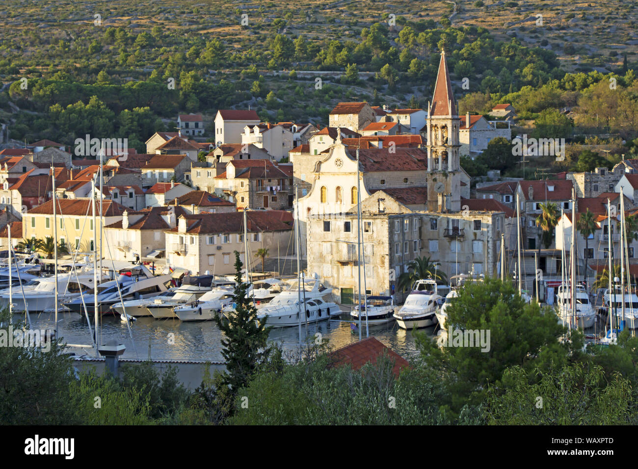 View of beautiful Milna port on sunny summer day, Brac island, Croatia ...