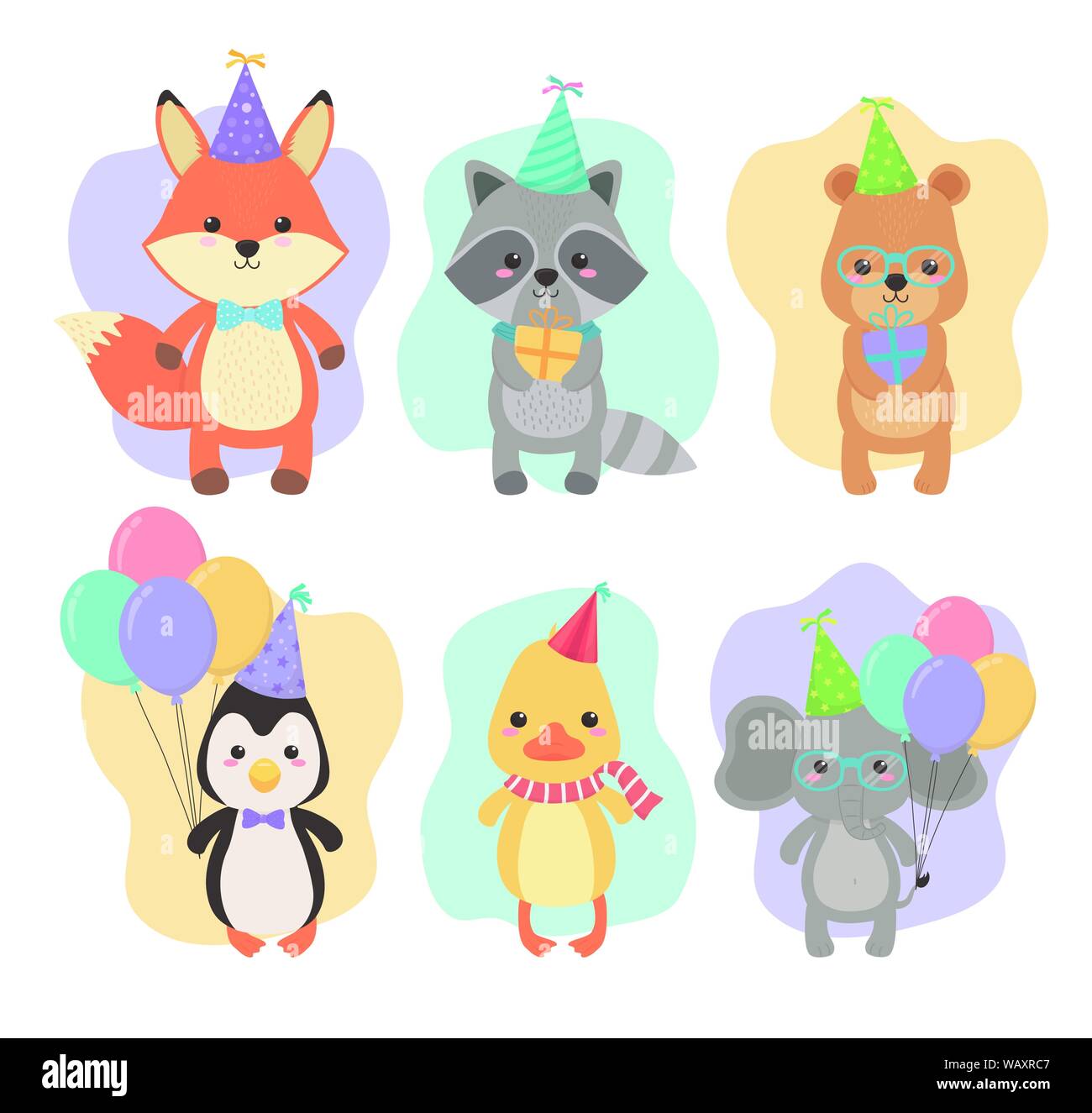 birthday card with little animals characters vector illustration design ...