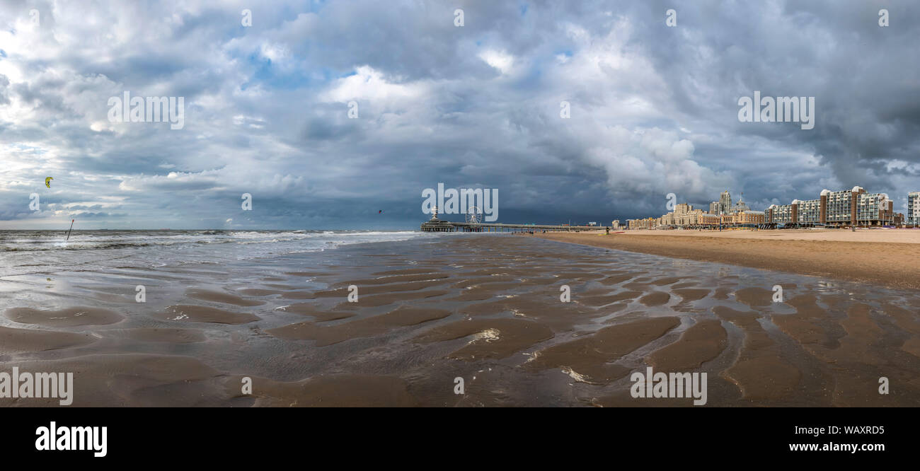 Scheveningen Beach in The Hague at sunset on a beautiful summer evening ...