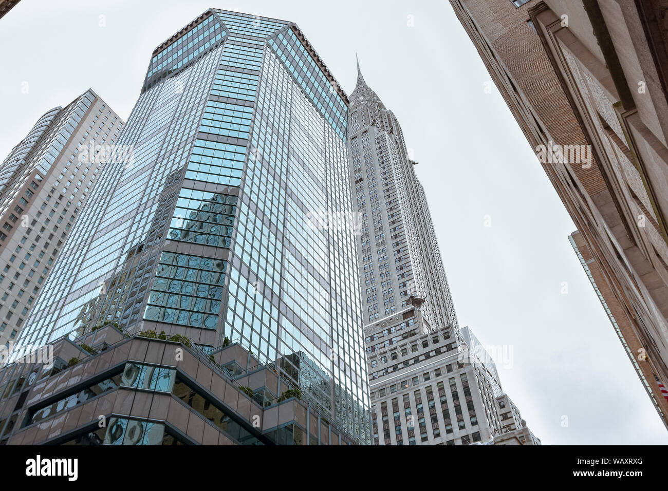 Bottom view buildings. NYC, USA Stock Photo - Alamy