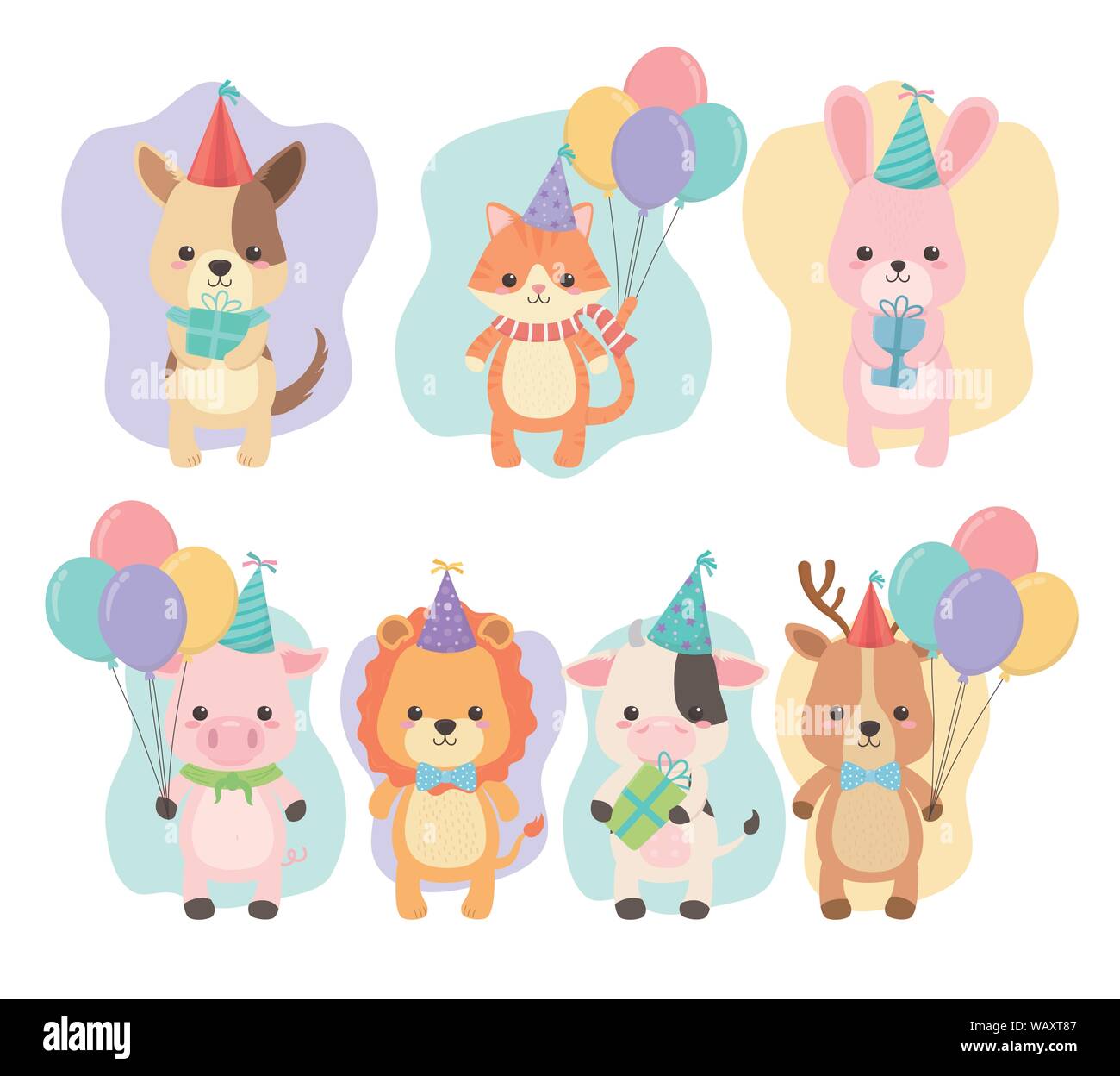 birthday card with little animals characters vector illustration design ...
