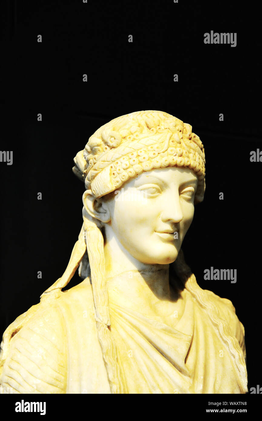 Herm of a Caryatid from the Gardens of Maecenas on black background ...