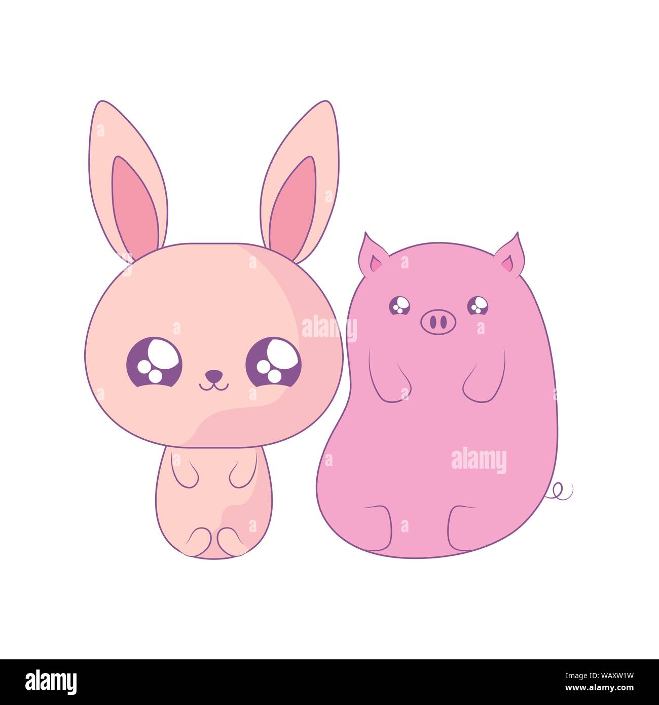 cute piggy with bunny baby animals kawaii style vector illustration ...