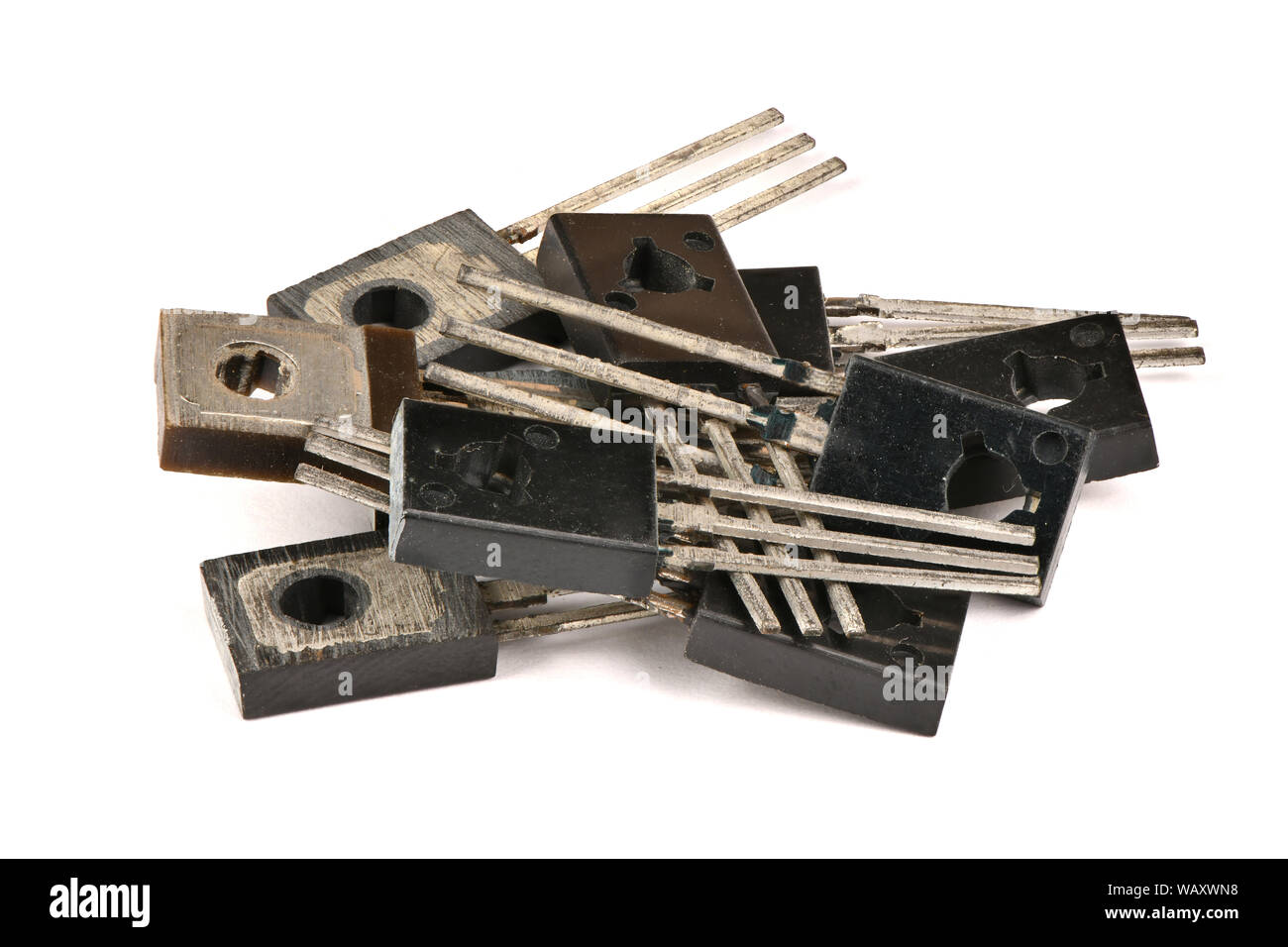 Electronic transistor isolated on white background. Macro shot. High ...