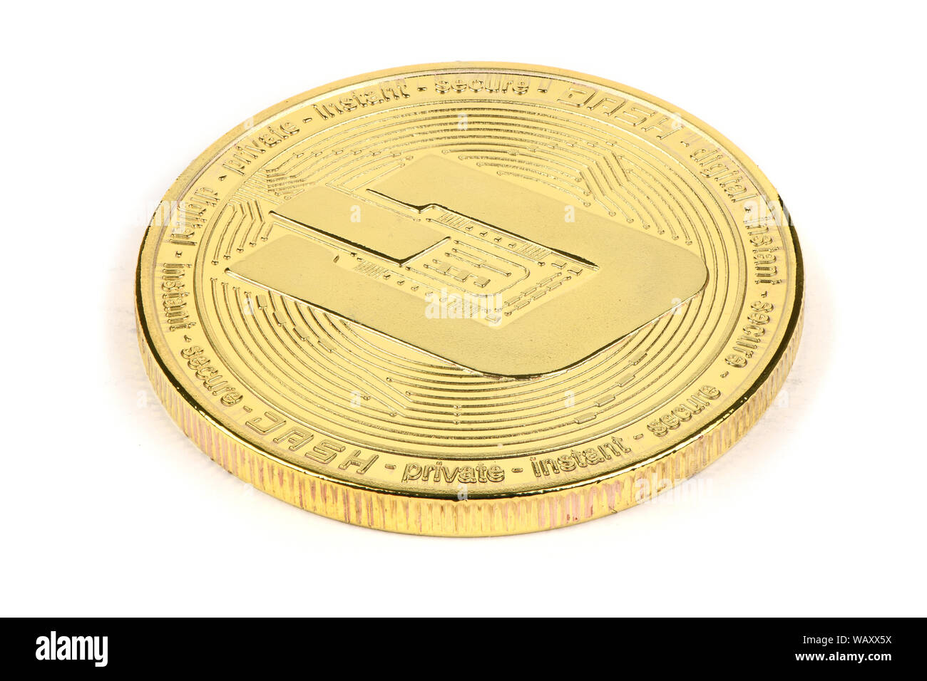 Back side of the crypto currency golden dash isolated on white ...