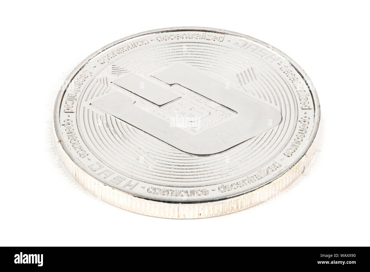 Face of the crypto currency silver dash isolated on white background ...