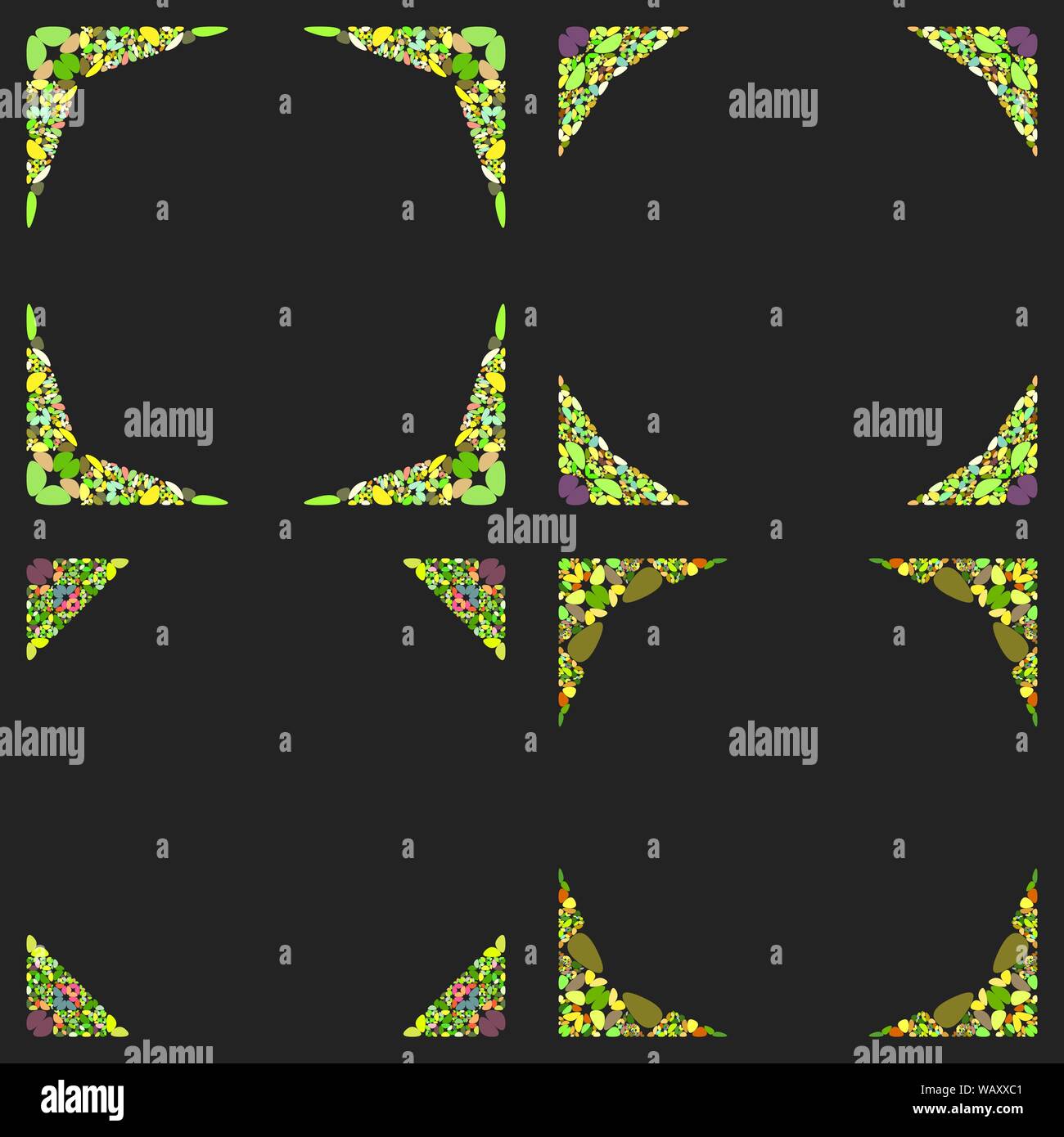 Curved stone mosaic page corner design set - vector design elements ...