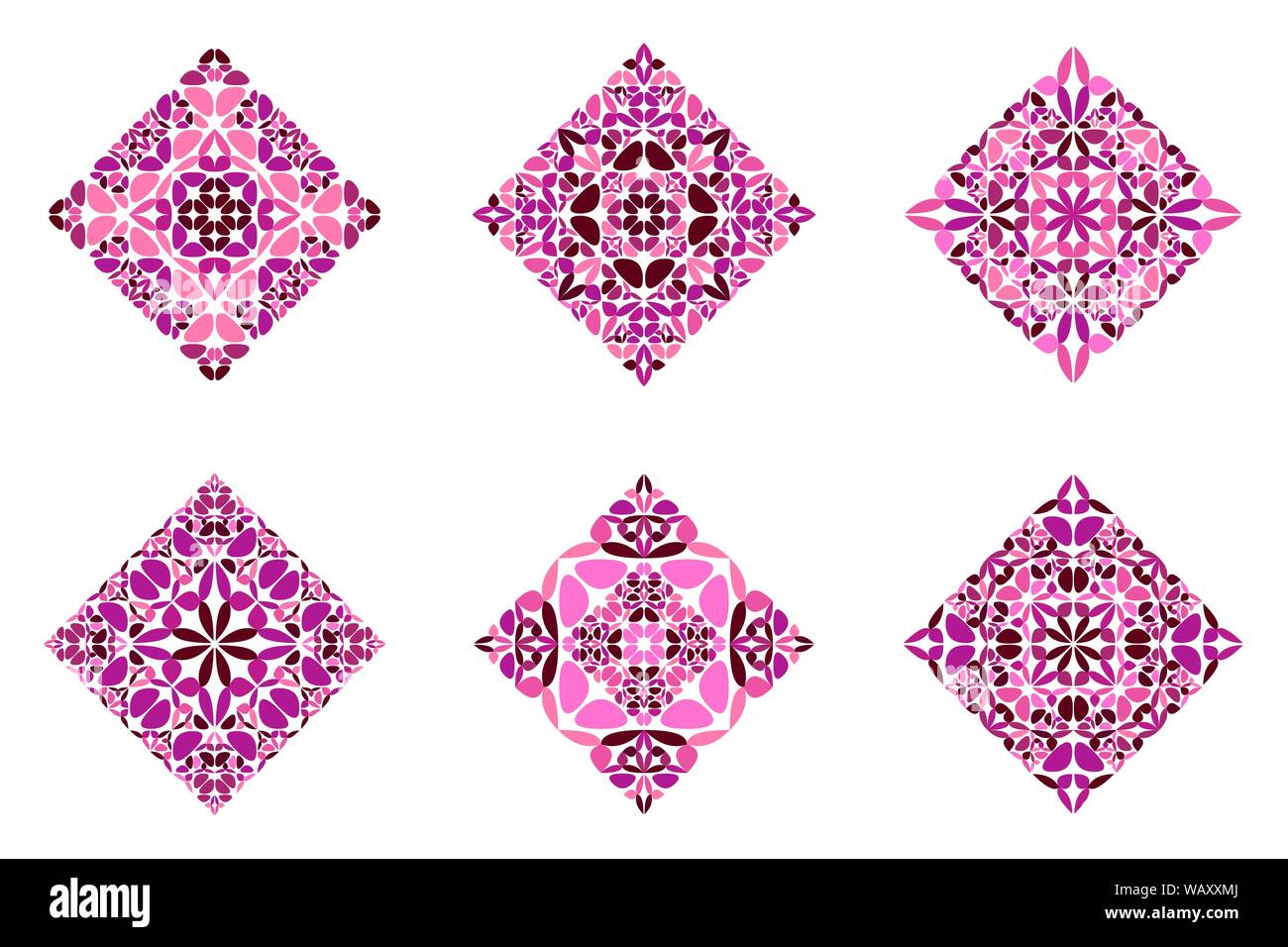 Ornate isolated flower diagonal square logo template set - abstract ...