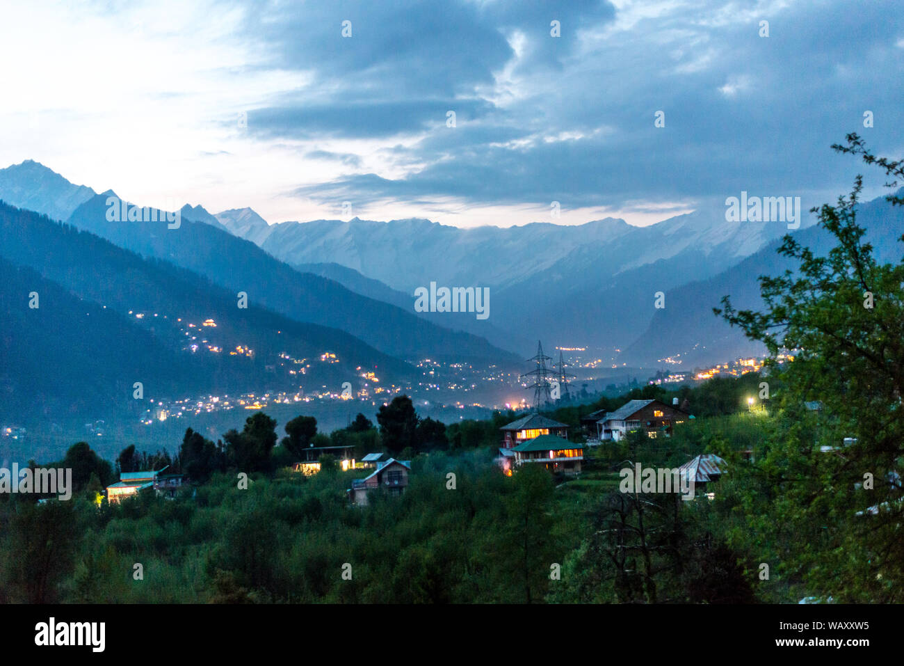 Night view of Manali City in Himalayas Stock Photo - Alamy