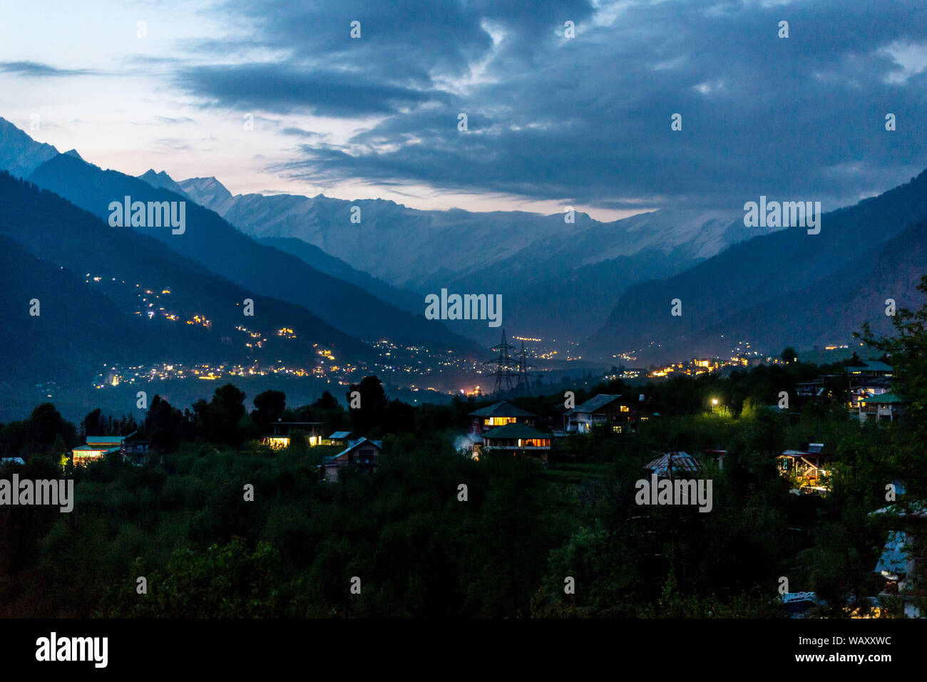Night view of Manali City in Himalayas Stock Photo - Alamy